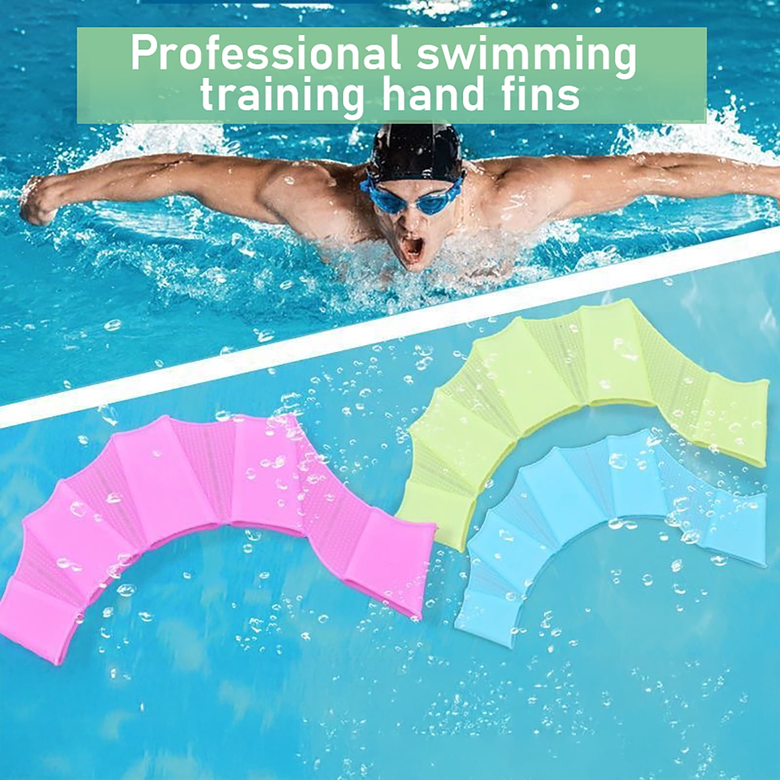 awjaisca 1 Pair Silicone Swimming Hand Fins Kids Adults Beginner ...