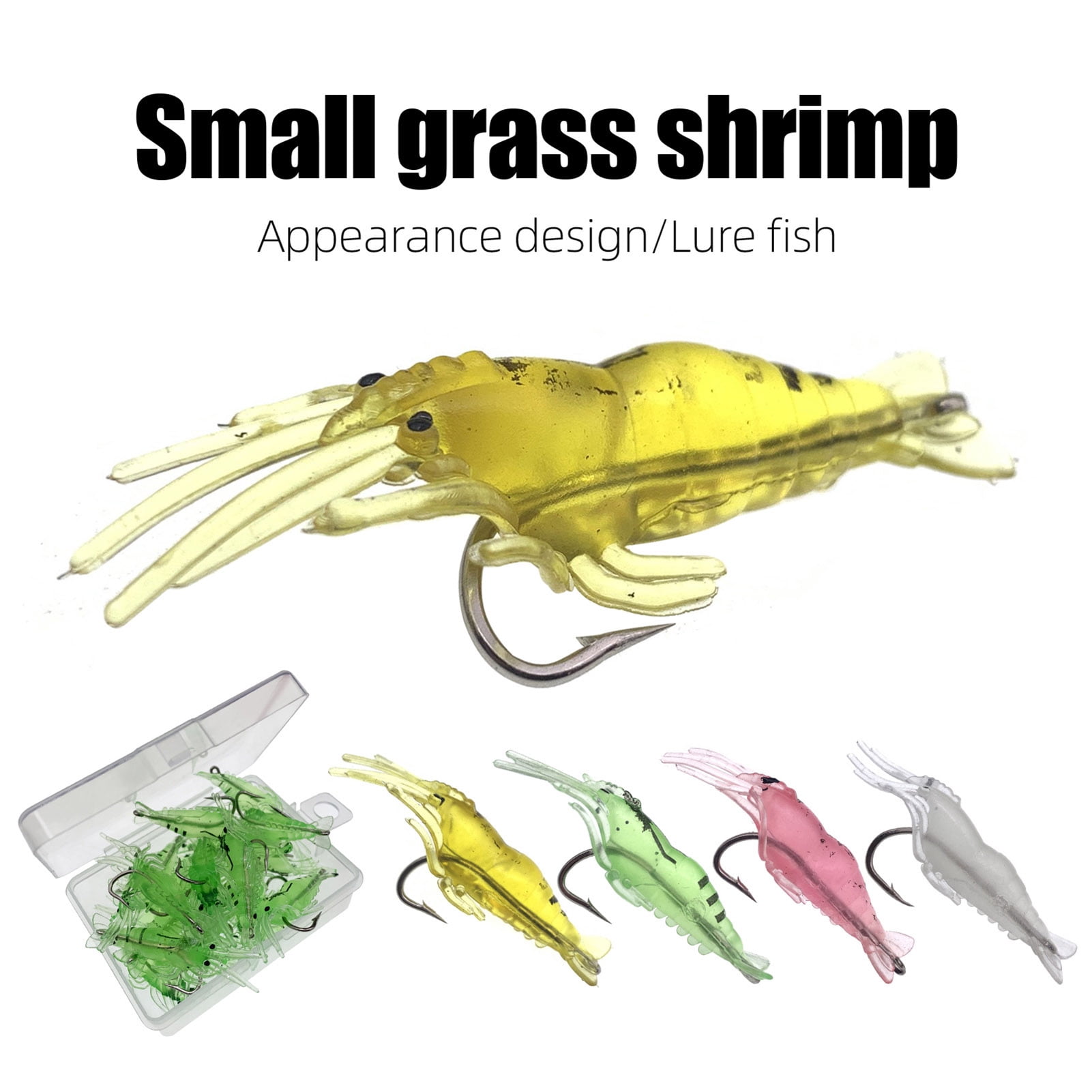 awjaisca 10Pcs 4CM Soft Shrimp Bait with Barb Hook Glow-in-the-Dark ...