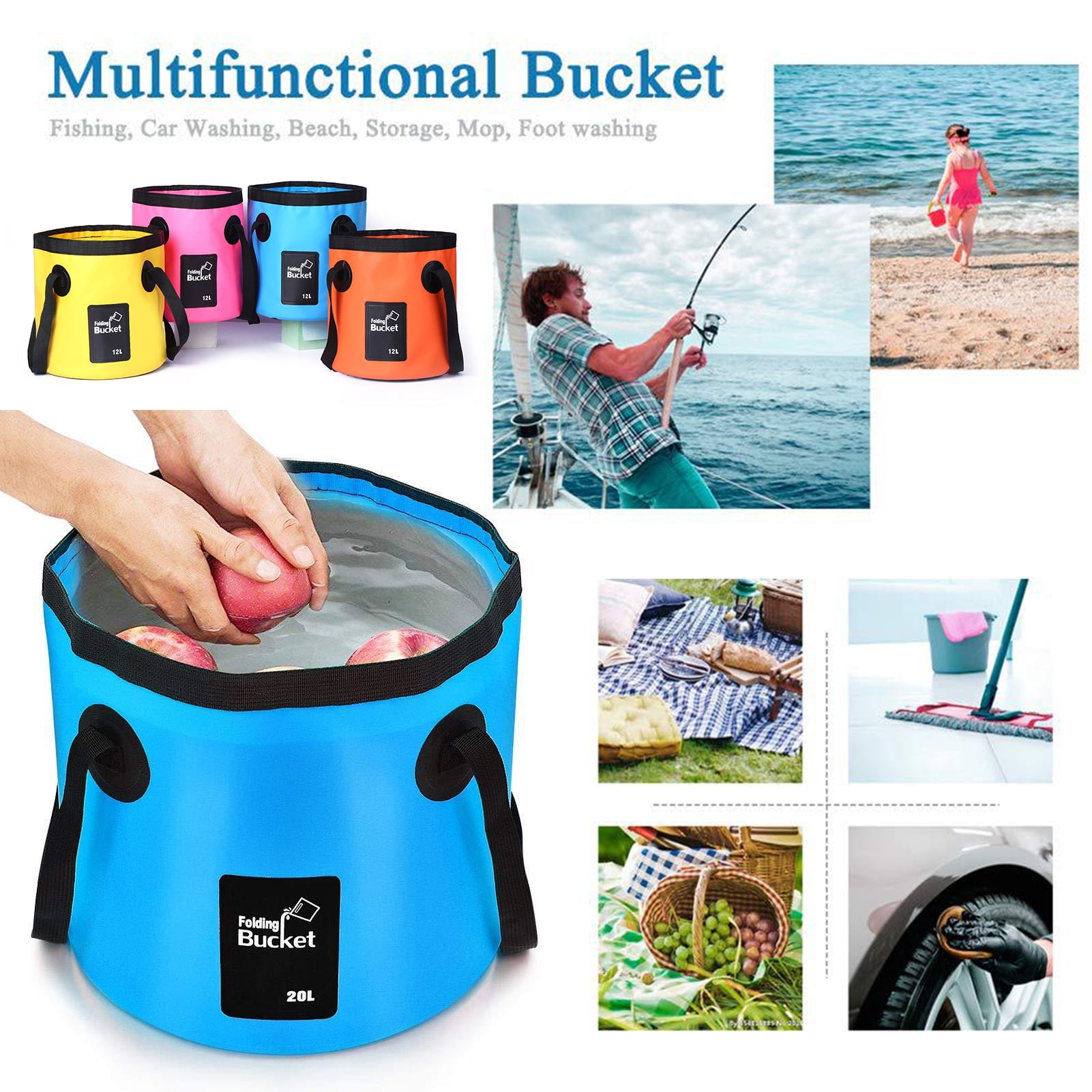 awjaisca 12/20L Collapsible Water Bucket with Double Handles, Large ...