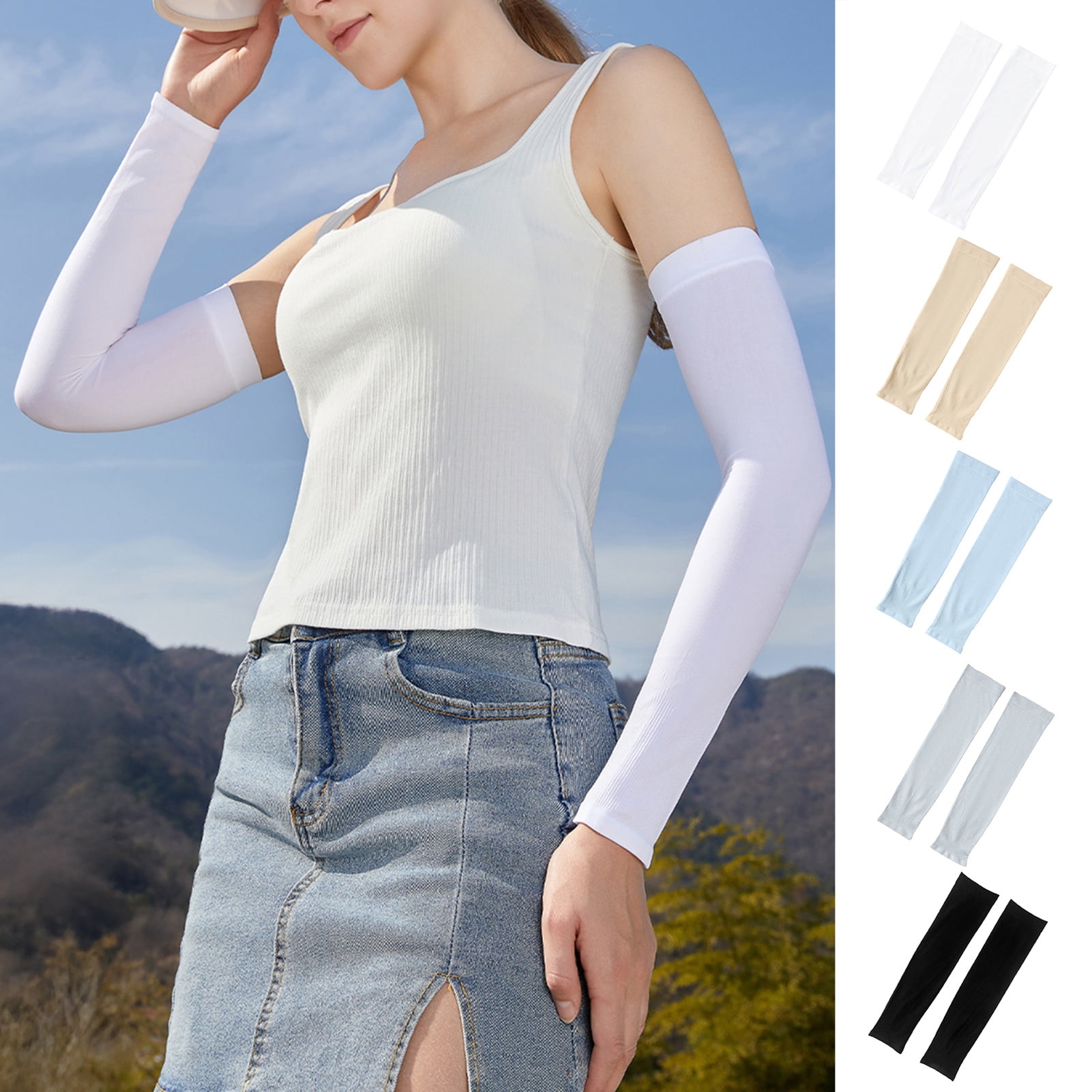 awjaisca 2Pcs Summer Ice Silk Arm Sleeves UV Protection Breathable Anti ...