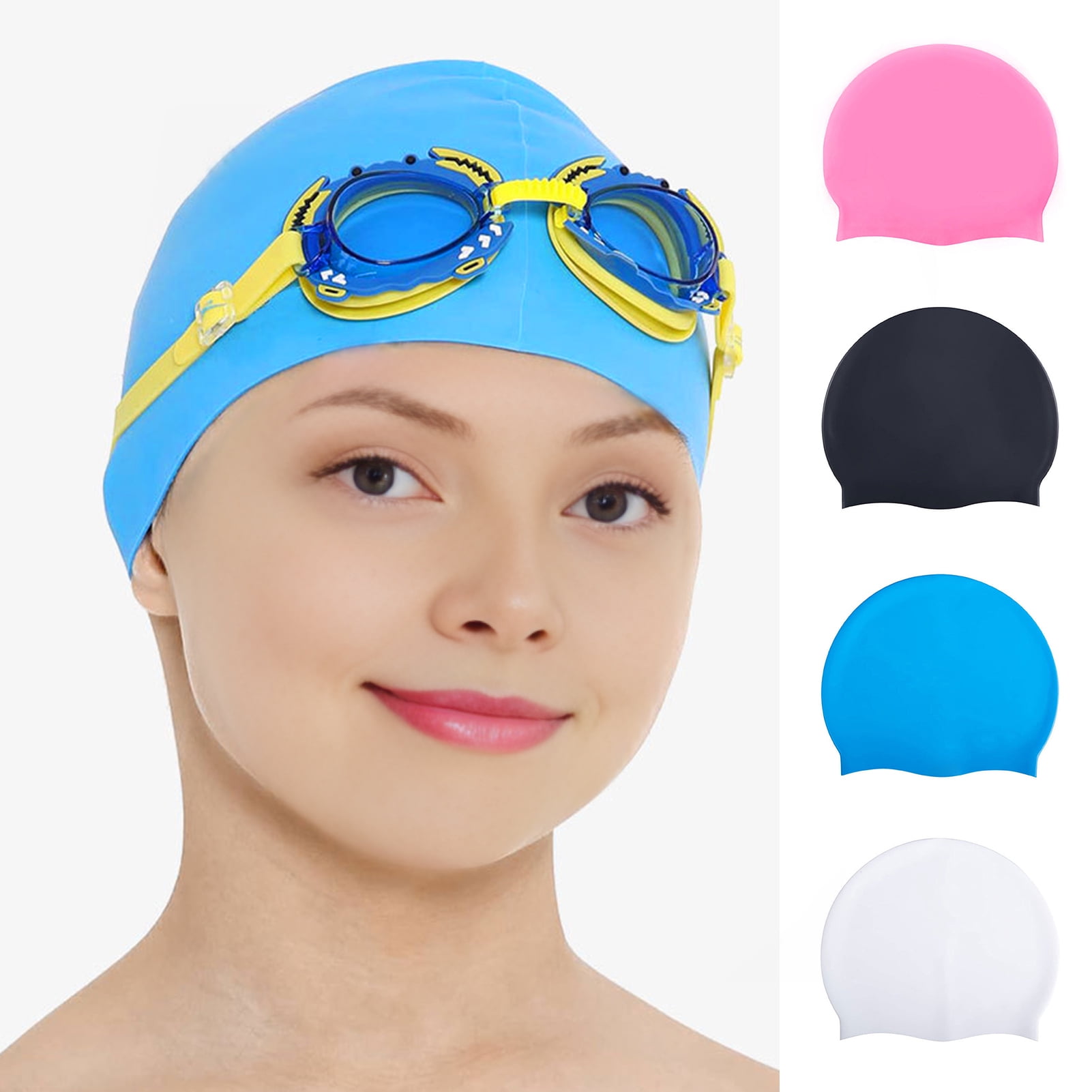 awjaisca Adults Silicone Swim Cap Non-slip Stretchy Waterproof Long ...