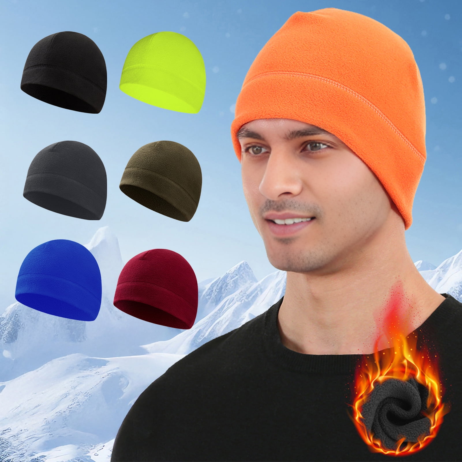 awjaisca Autumn Winter Fleece Skull Cap Men Women Elastic Thermal Hat ...