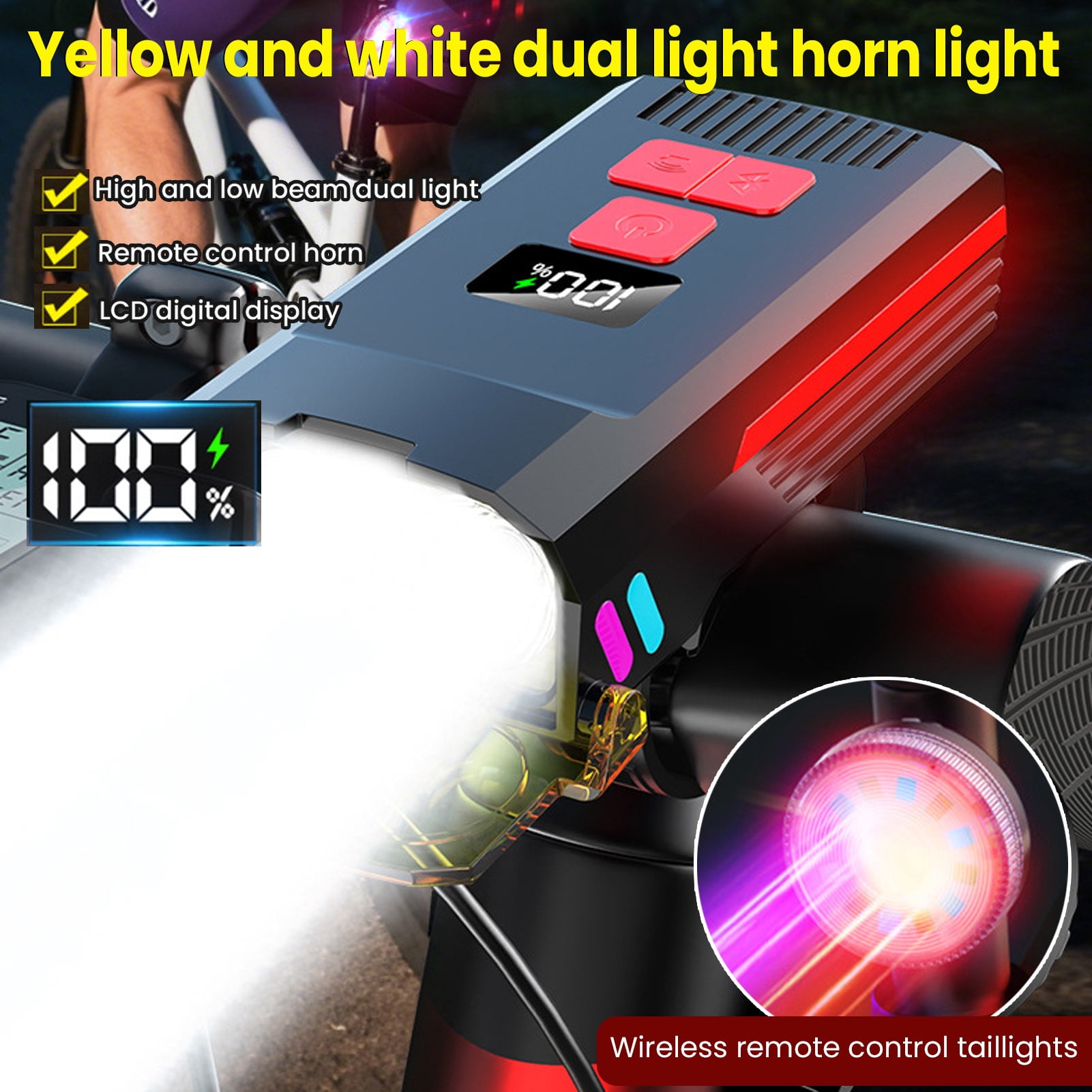 awjaisca Bicycle Headlight Tail Light Waterproof High Lumens Type-C ...