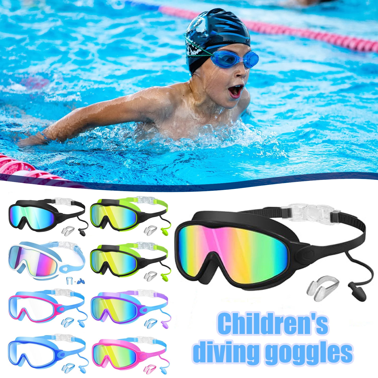 awjaisca Kids Swim Goggles with Nose Clip And Earplug Anti-Fog UV ...