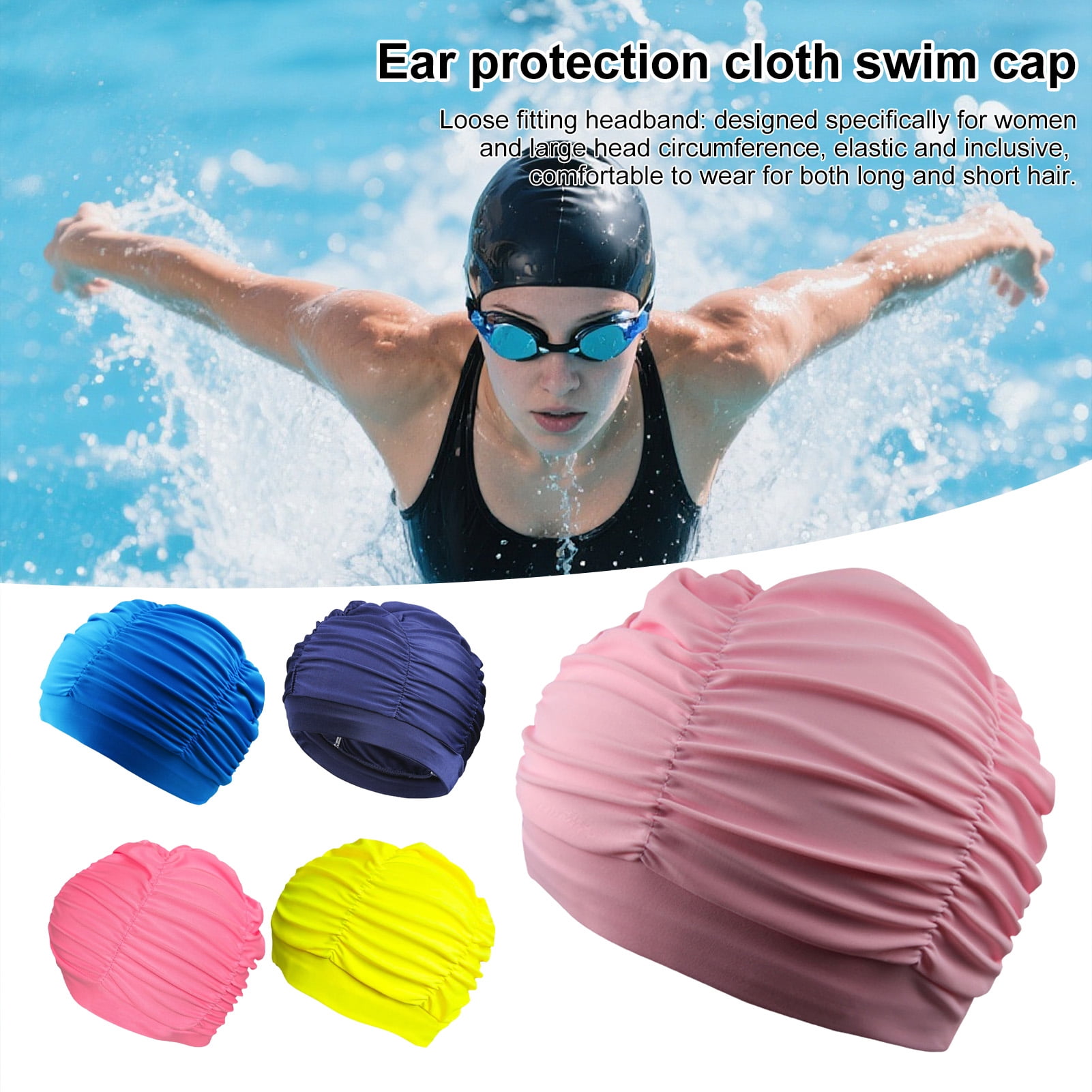 awjaisca Women Cloth Swimming Cap, Breathable Ruffle Solid Color Swim ...
