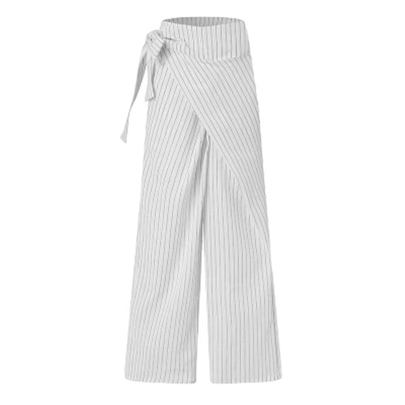 awjaisca Women Pants Side Lace-up Striped Print Oversized Wide Leg ...