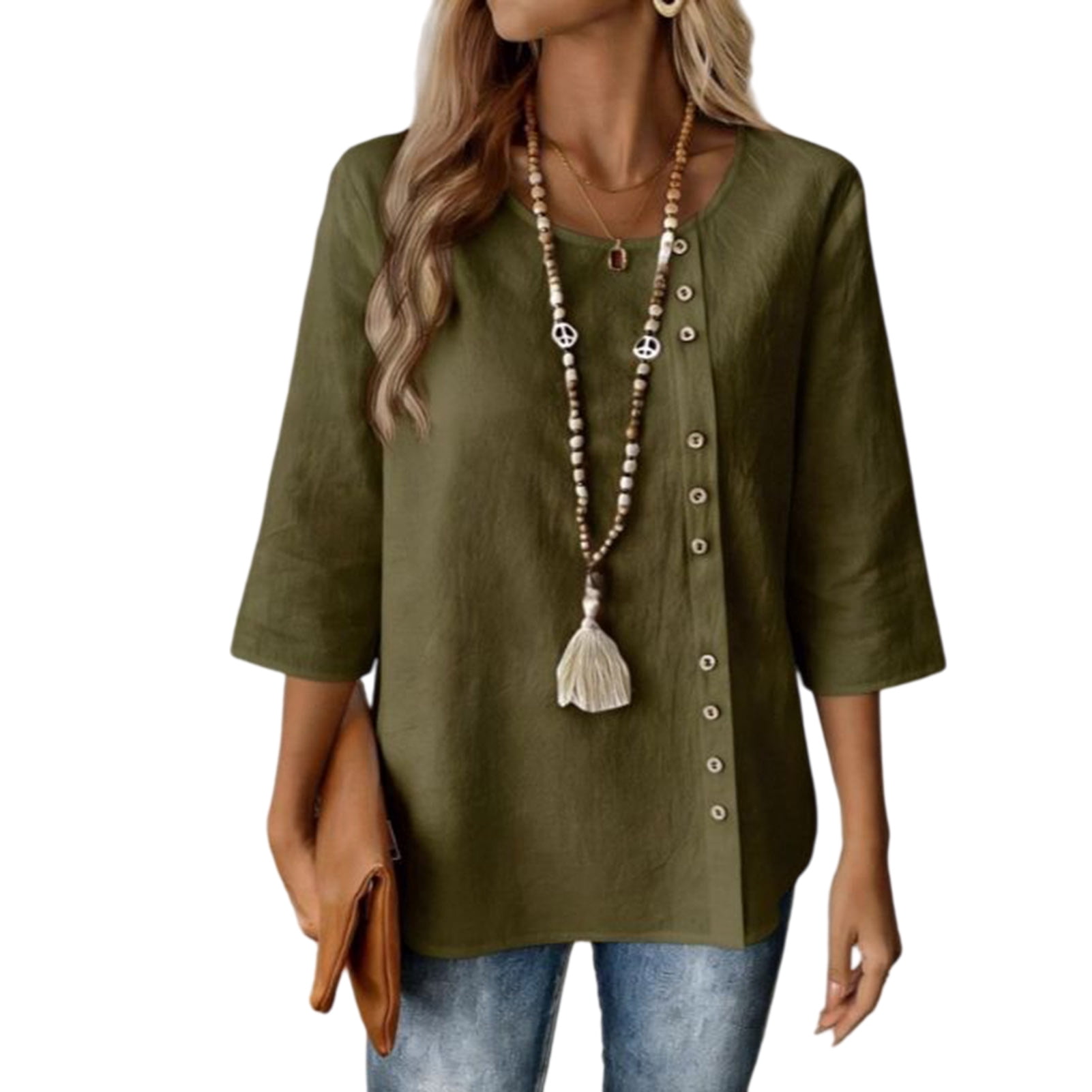 awjaisca Women T-shirt Round Neck Half Sleeve Loose Fit Pullover Tops ...