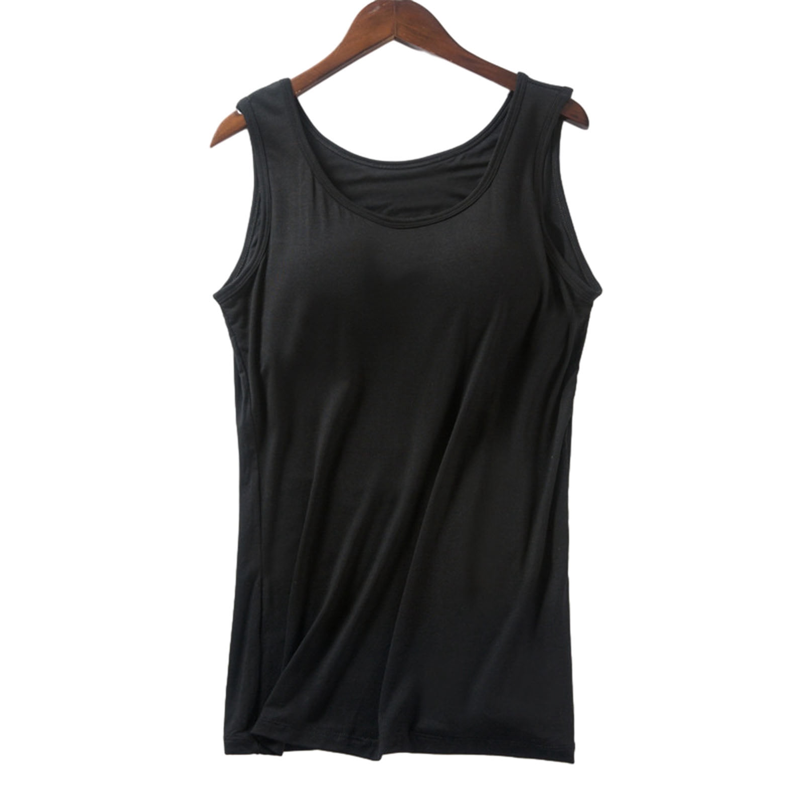 awjaisca Women Vest with Built-in Bra Wide Straps Pure Color Stretch ...