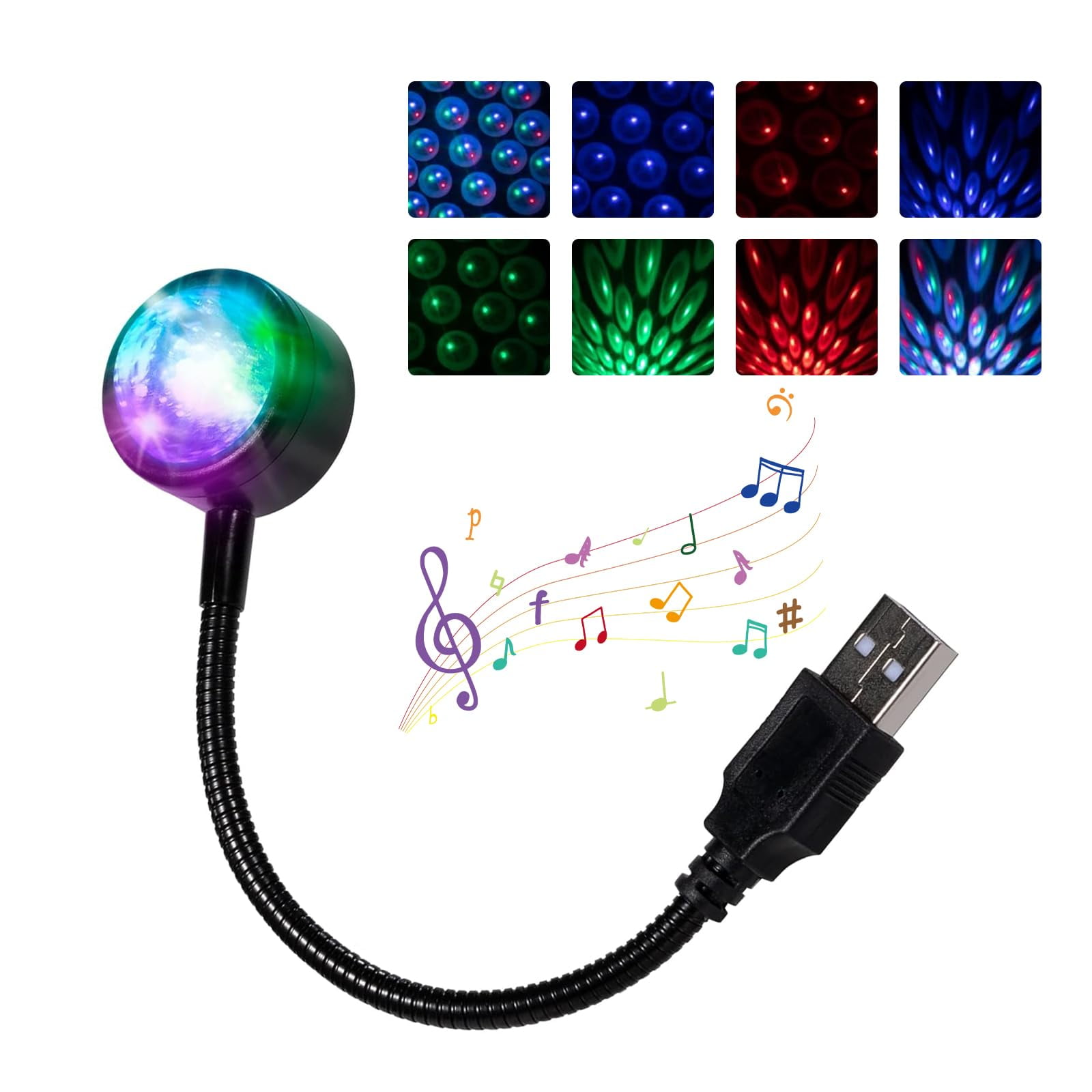 awlbed Car USB Starlight, Round Sound Control Plug and Play Ambient ...