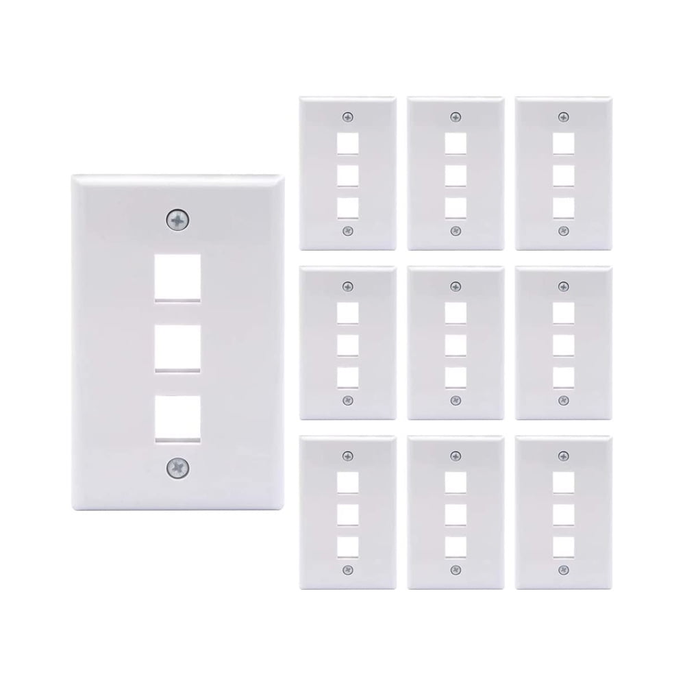axGear 10 Packs Ethernet Network Cat6 Cat5e Wall Plate 3 Port RJ45 ...