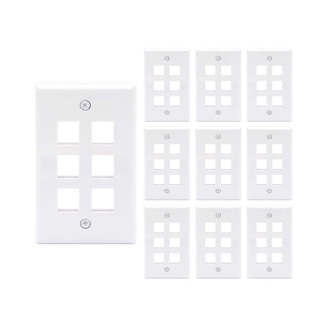 axGear 10 Packs Ethernet Network Cat6 Cat5e Wall Plate 6 Port RJ45 ...
