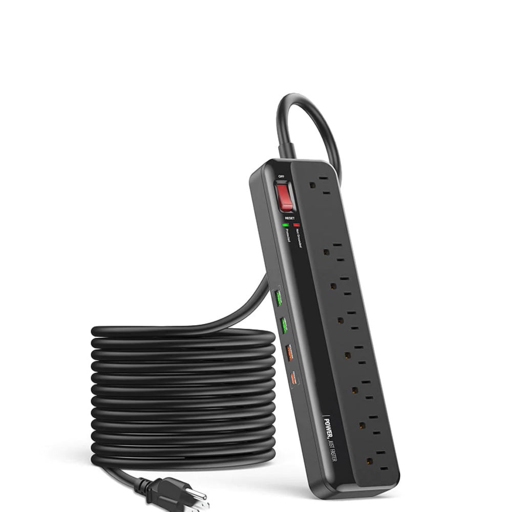 axGear 8 Port Power Bar Surge Protector Power Strip w/ 3 USB /USB-C ...