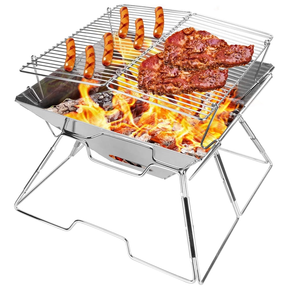 axGear Collapsible BBQ Grill Camp fire Pit Portable Stainless Steel ...