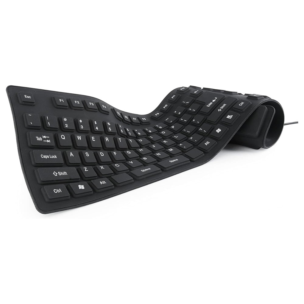 axGear KB-SLI-BK Waterproof Foldable Silicone USB Keyboard, Full Size ...
