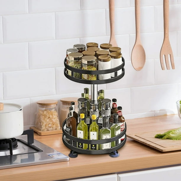 axGear Lazy Susan Spice Rack Organizer 2 Tier Rotate Height Adjustable ...