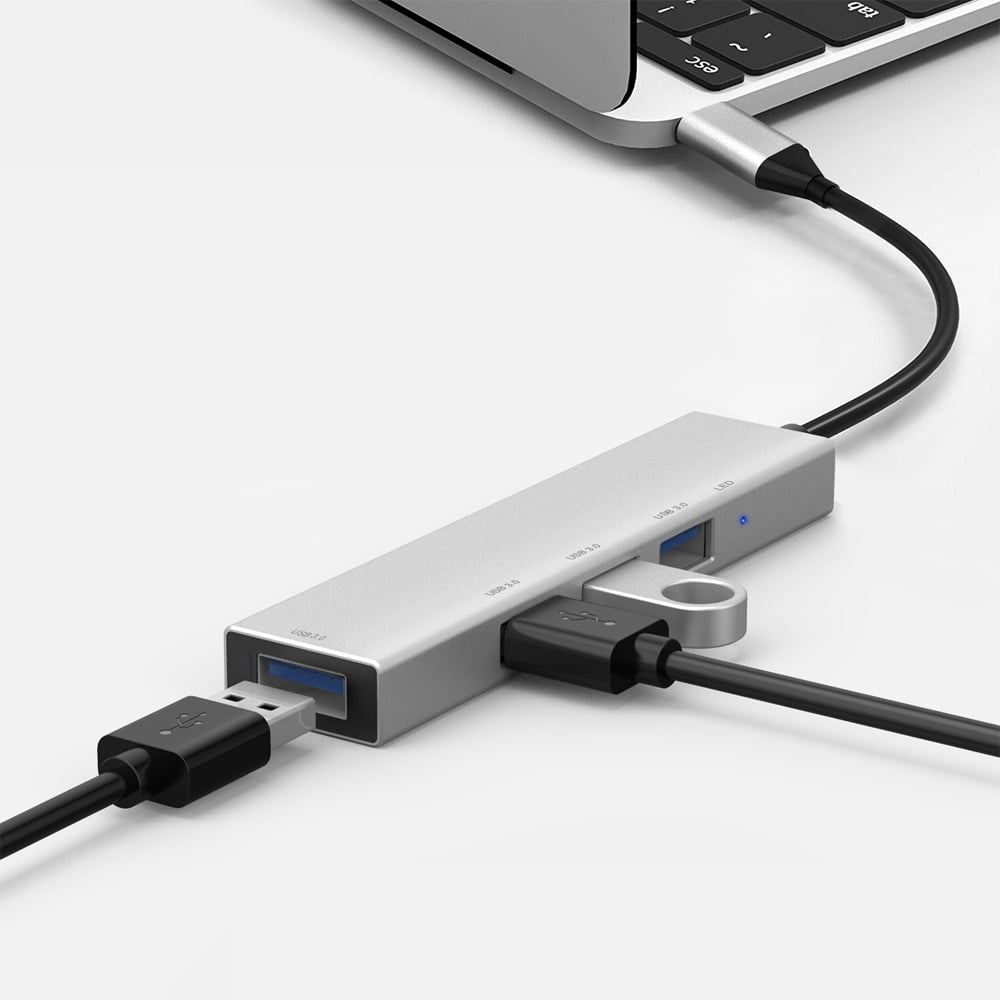 axGear USB-C Type C to USB 3.0 4 Port Hub Adapter USB-C Aluminum Slim ...