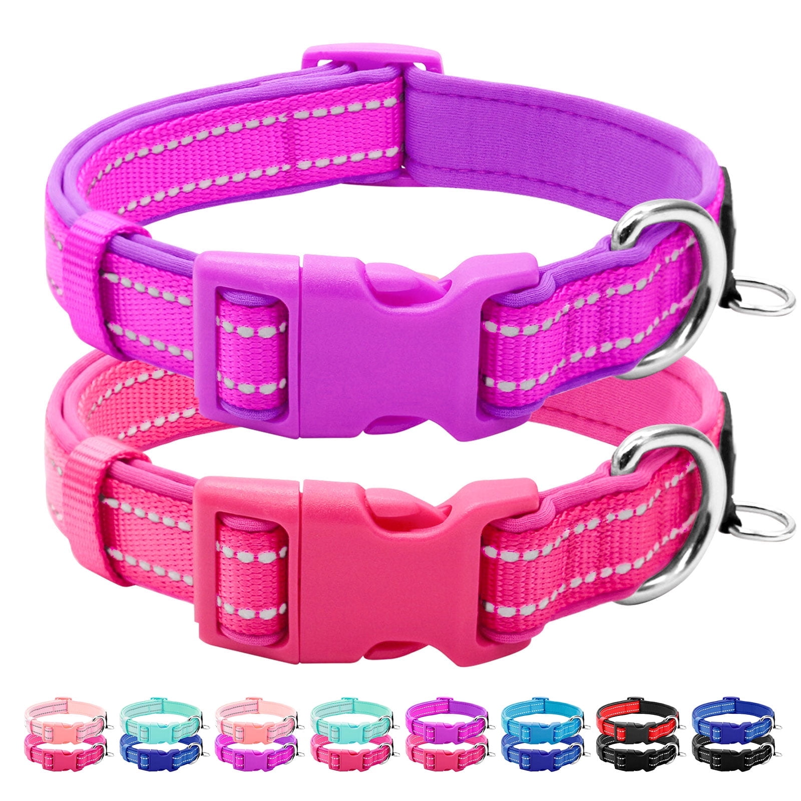 Azuza Neoprene Padded Reflective Dog Collar, Adjustable with ID Tag ...