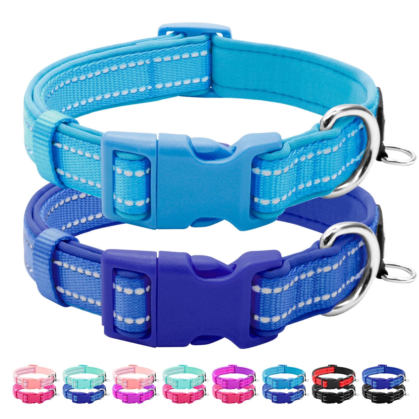 azuza 2 Pack Neoprene Padded Dog Collar for Medium Dogs, Reflective Dog ...