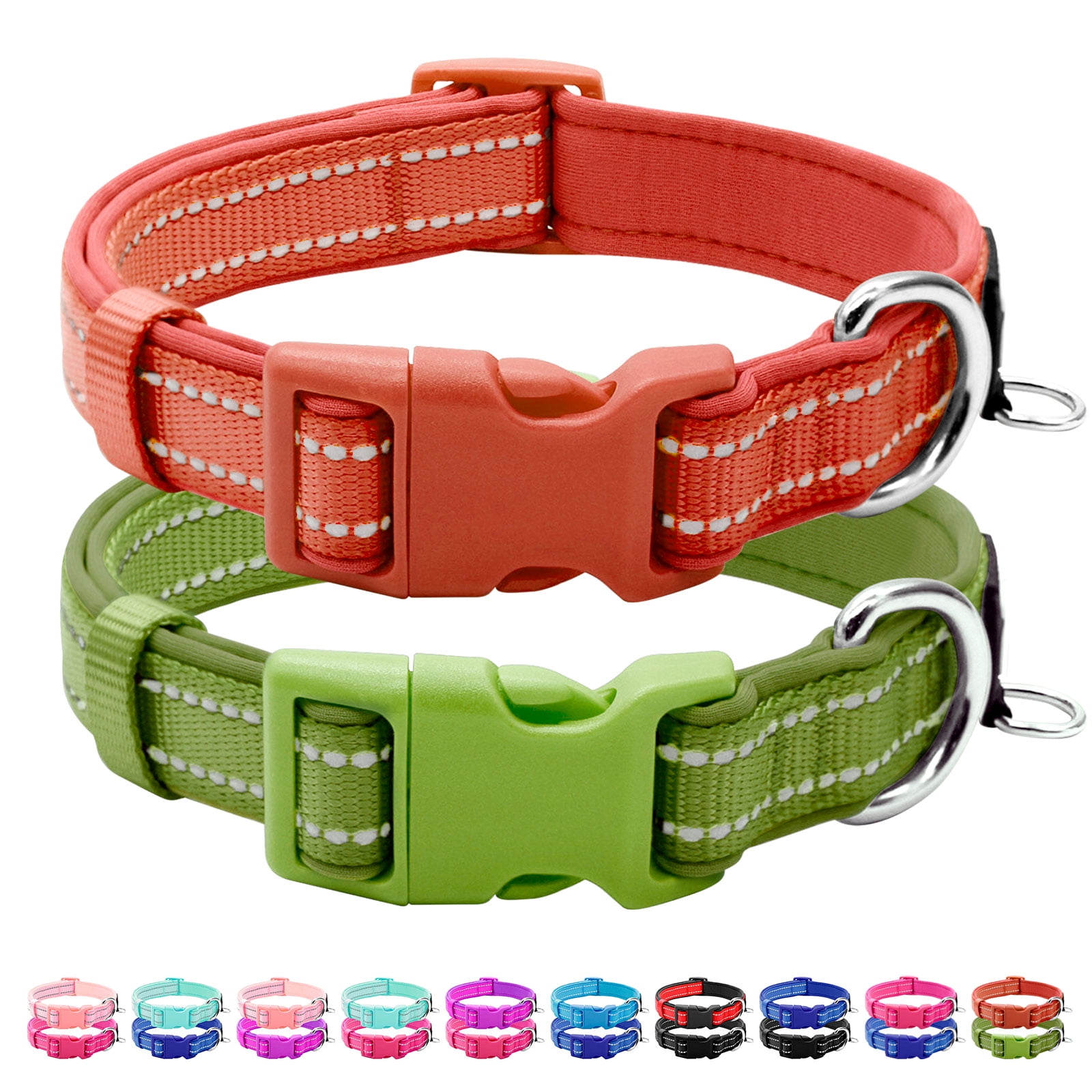 azuza 2 Pack Neoprene Padded Dog Collar for Small Dogs, Reflective Dog ...