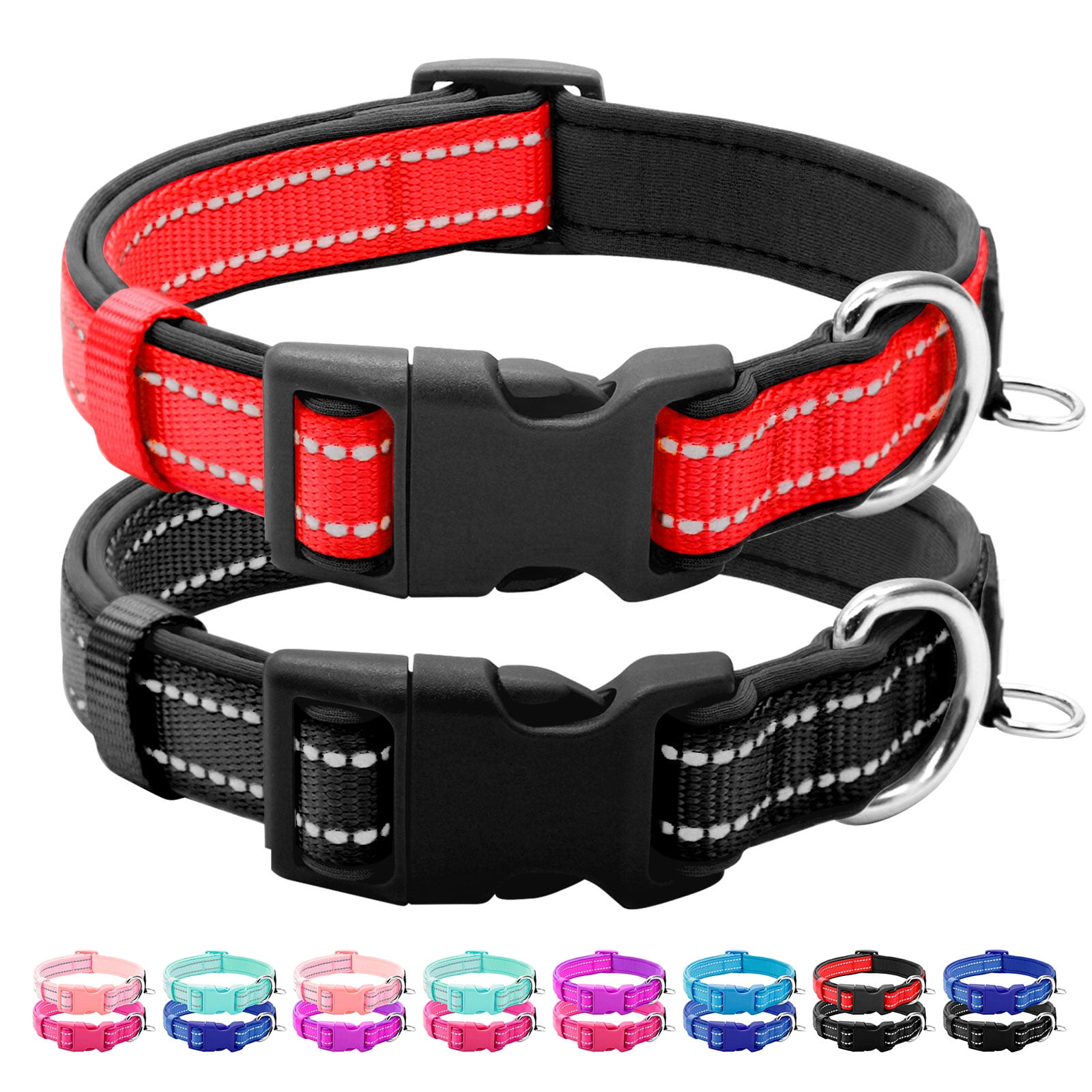 azuza 2 Pack Neoprene Padded Dog Collar for Large Dogs, Reflective Dog ...