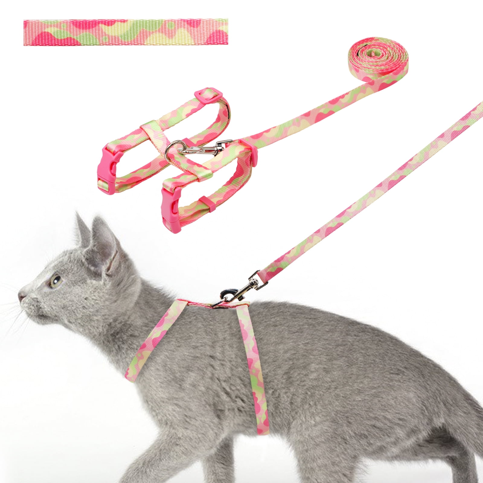 Azuza, Cat Harness and Leash Set, Pink Camo, Lightweight, Adjustable ...