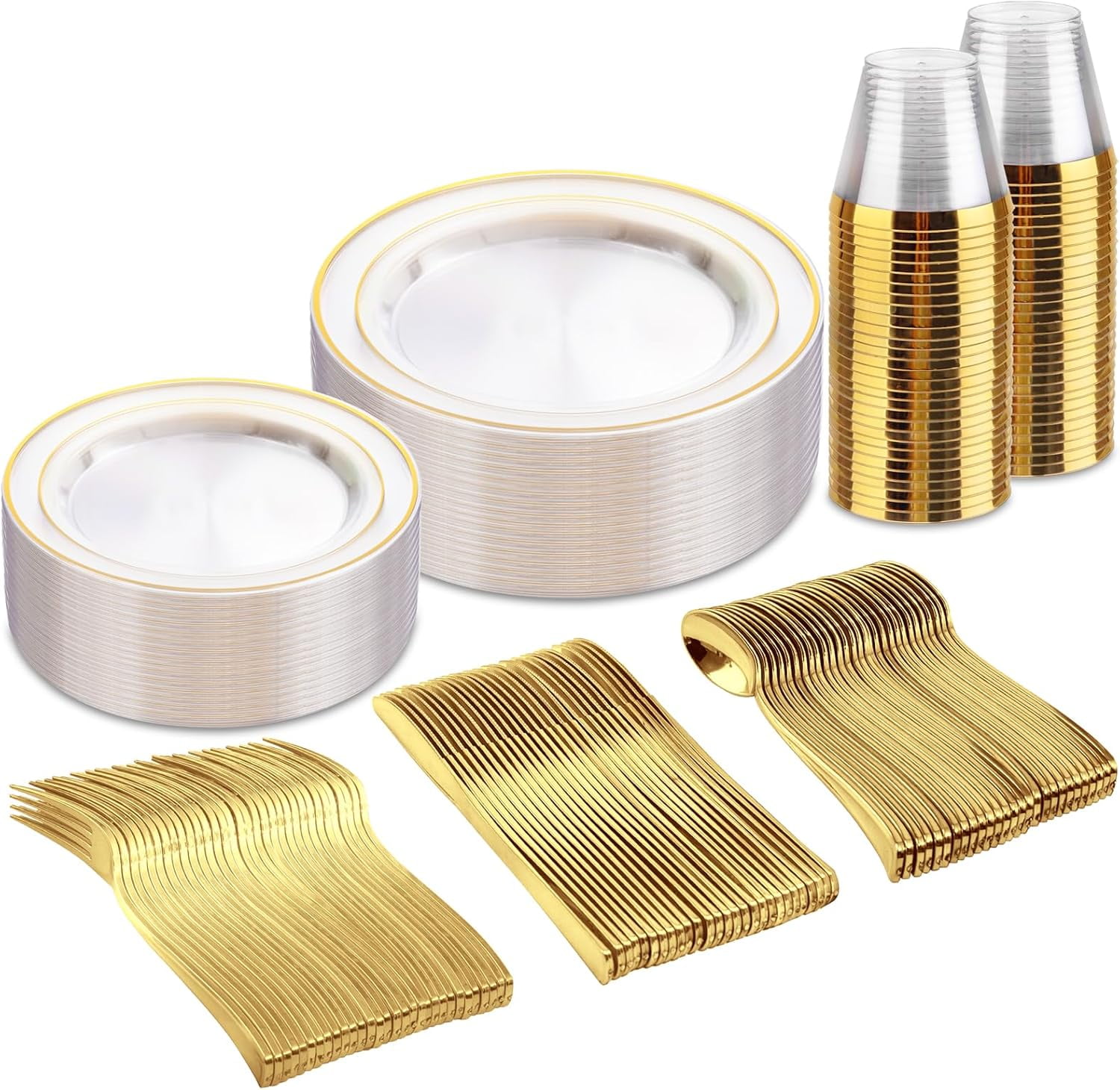 bUCLA 150Pcs Clear Gold Plastic Dinnerware Set - Clear and Gold ...