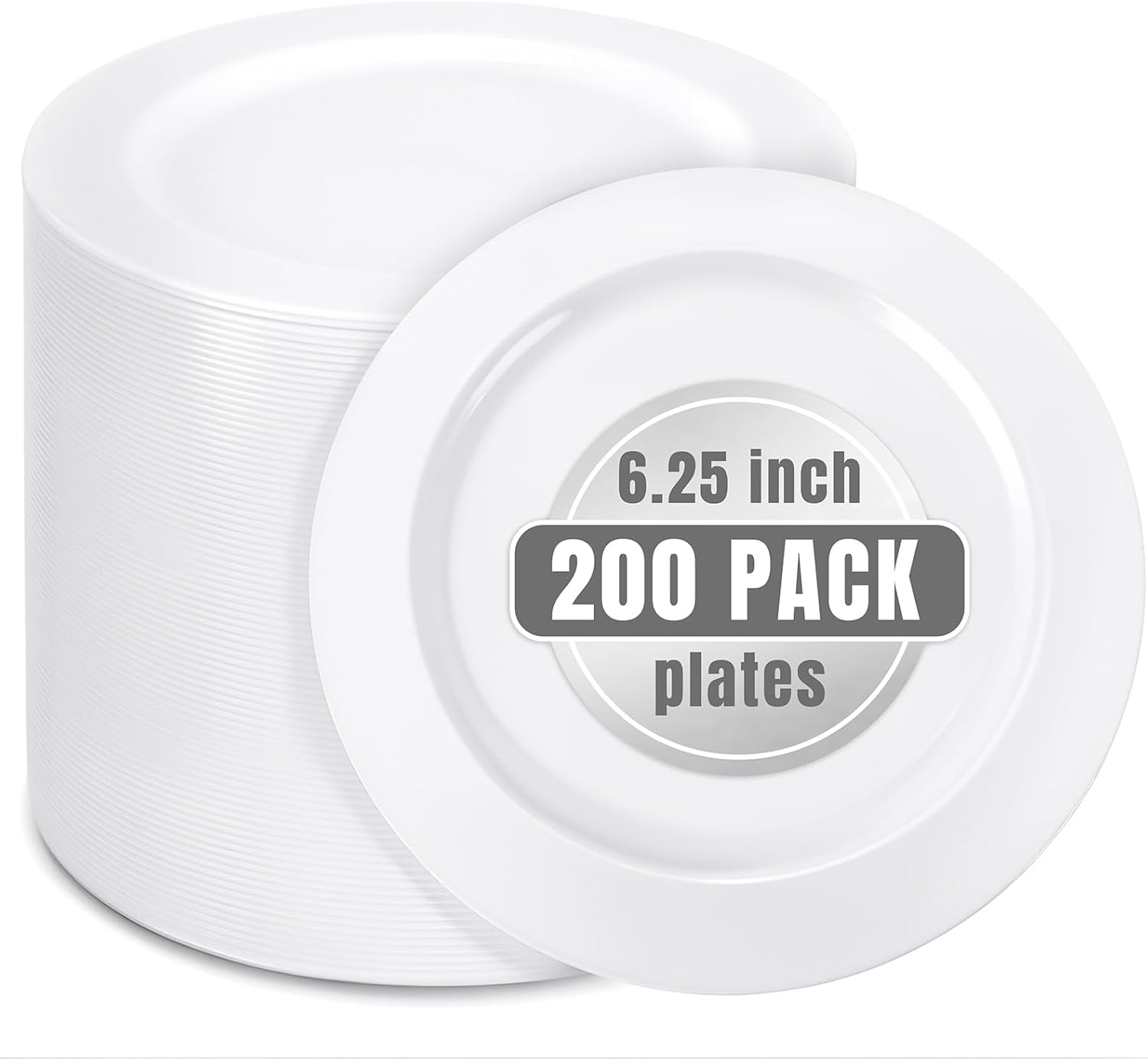 bUCLA 200PCS White Plastic Plates - 6.25inch Disposable Salad/Dessert ...