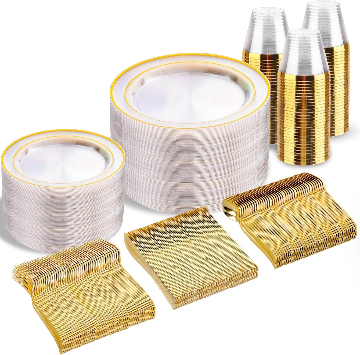 bUCLA 300Pcs Clear Gold Plastic Disposable Dinnerware Set - Clear ...