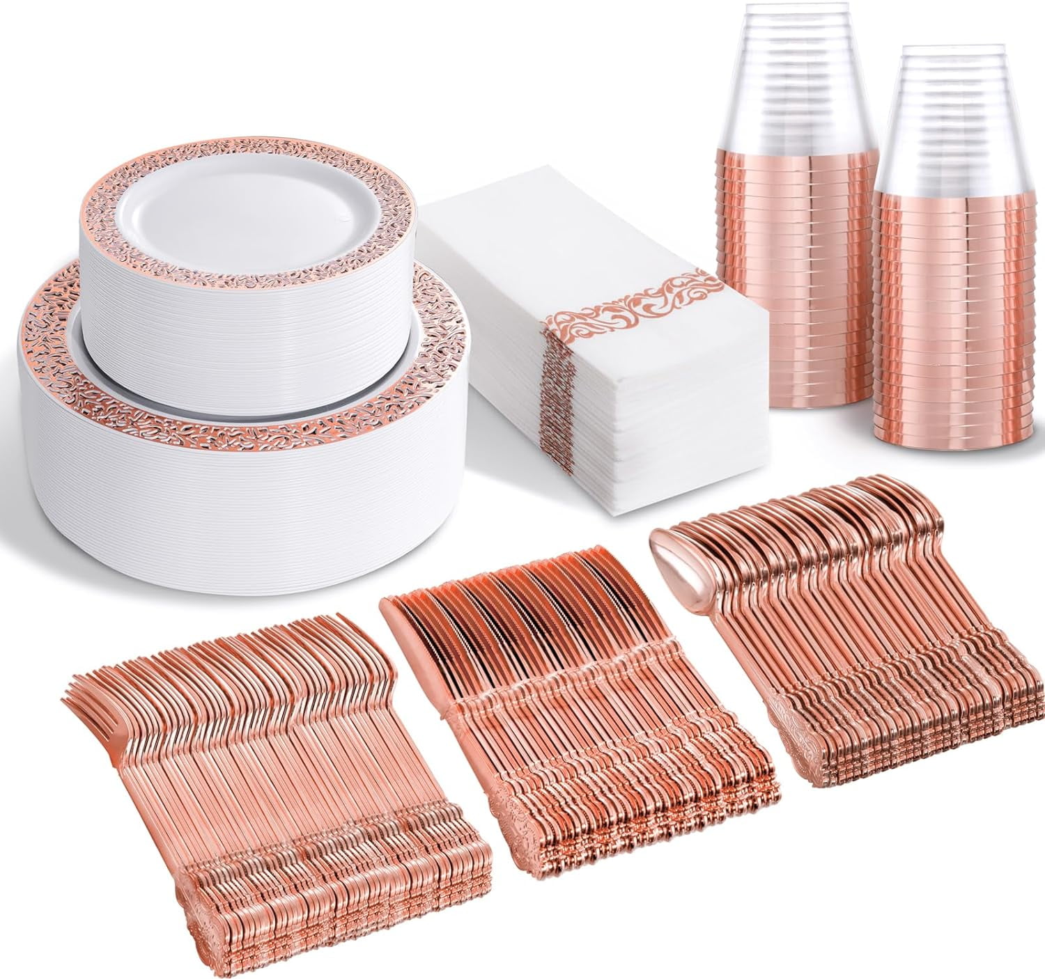 bUCLA 350PCS Rose Gold Plastic Plates With Disposable Plastic ...