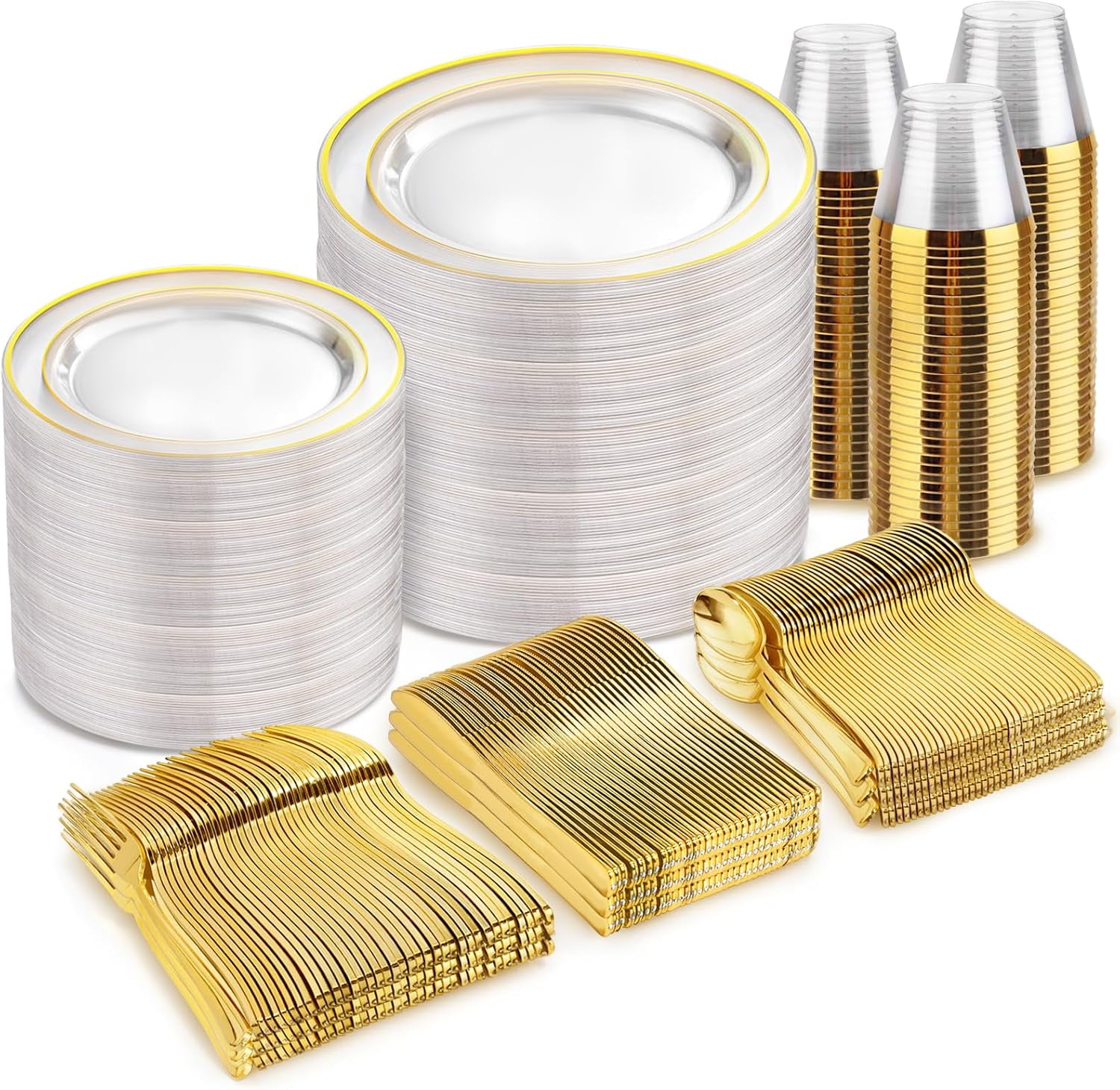bUCLA 600PCS Clear Gold Plastic Dinnerware Set Disposable - Clear ...