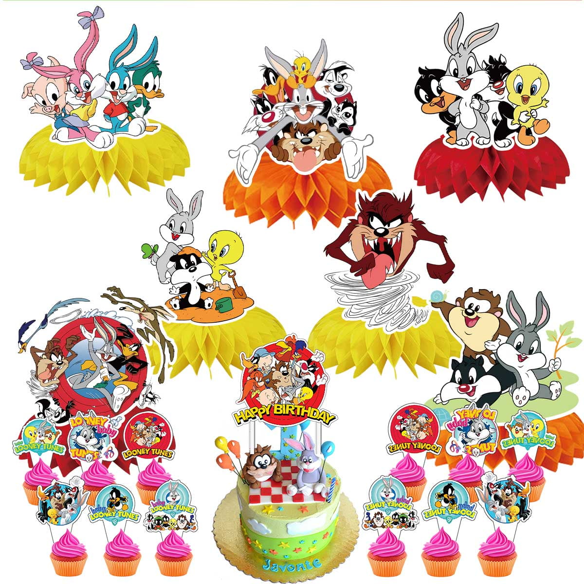 baby Looney Tunes Party Supplies Honeycomb Centerpieces Table Toppers Cake Toppers Decorations ...