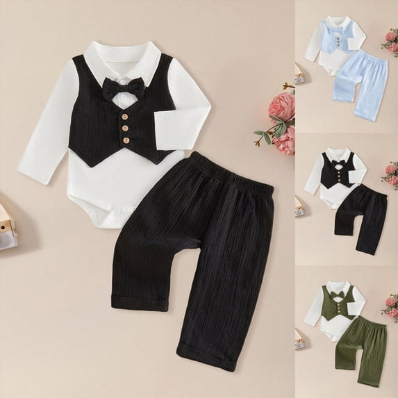 baby-boys Shirt and Pant Set, Long Sleeve Top & Bottom Outfit Bundle ...