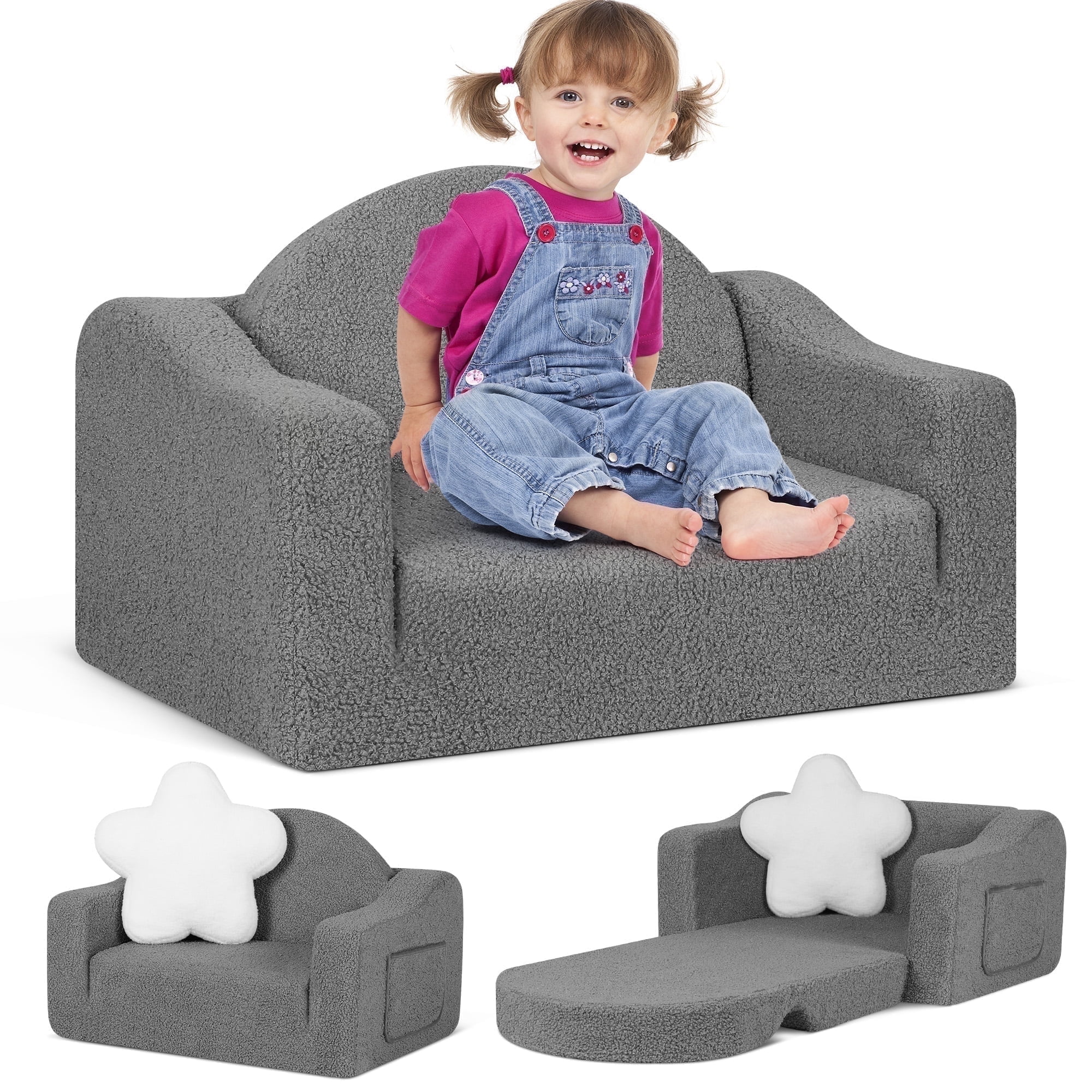 babyeap Kids Sofa,2-in-1 Soft Toddler Couch Fold Out,Toddler Chair Baby ...