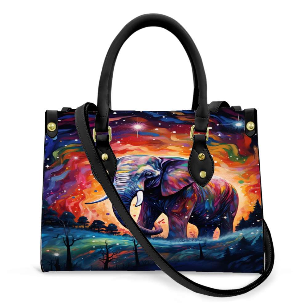 In the background of the starry sky there is a colorful elephant ...