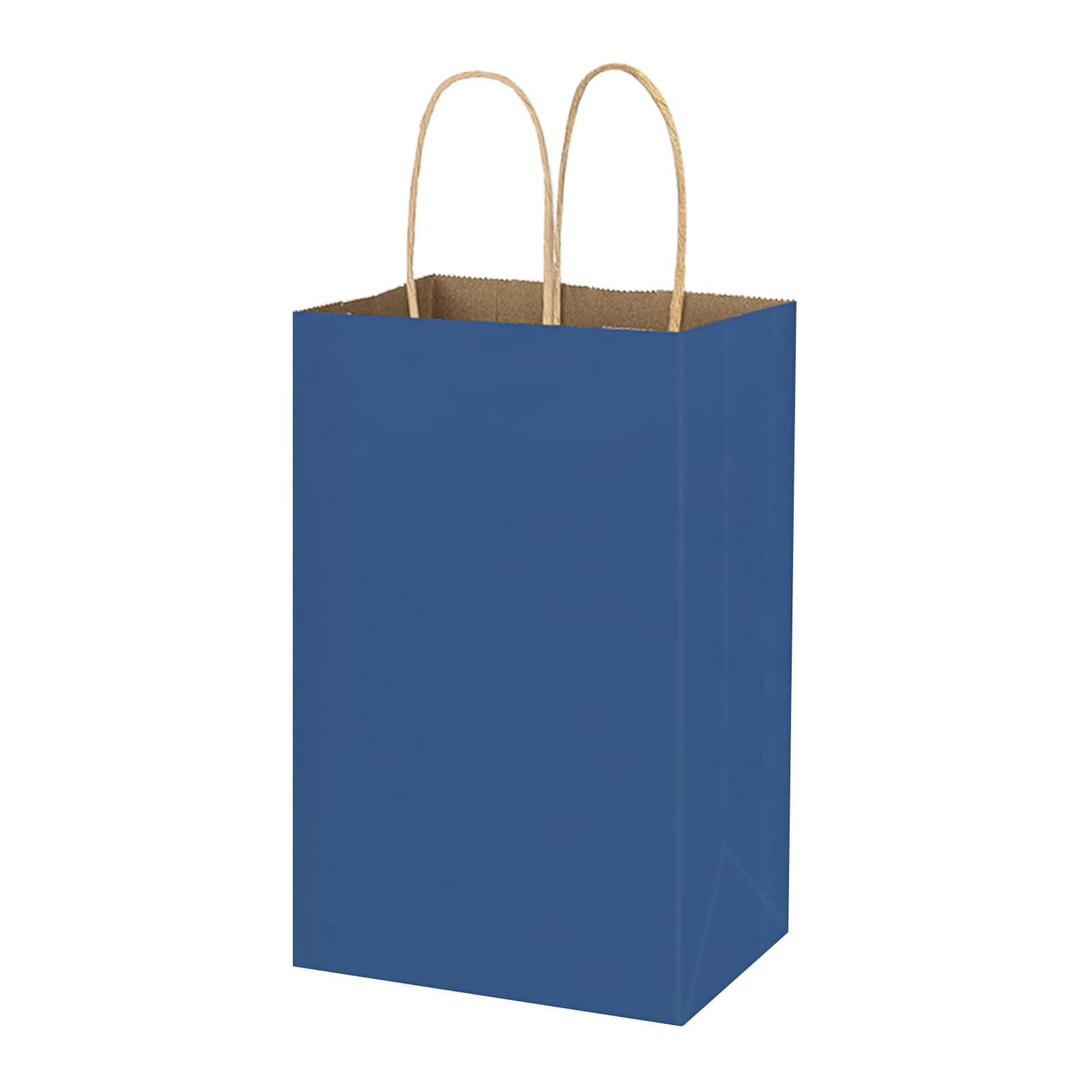 bagmad 100 Pack 5.25x3.25x8 BDF32 Inch Small Blue Kraft Paper Bags with ...