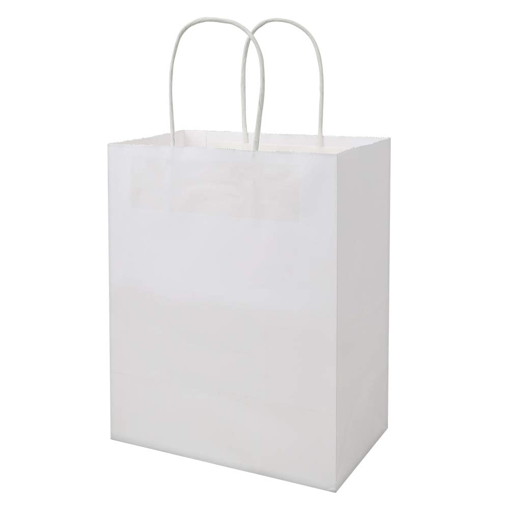 bagmad 100 Pack Sturdy BDF32 Medium White Kraft Paper Bags with Handles ...