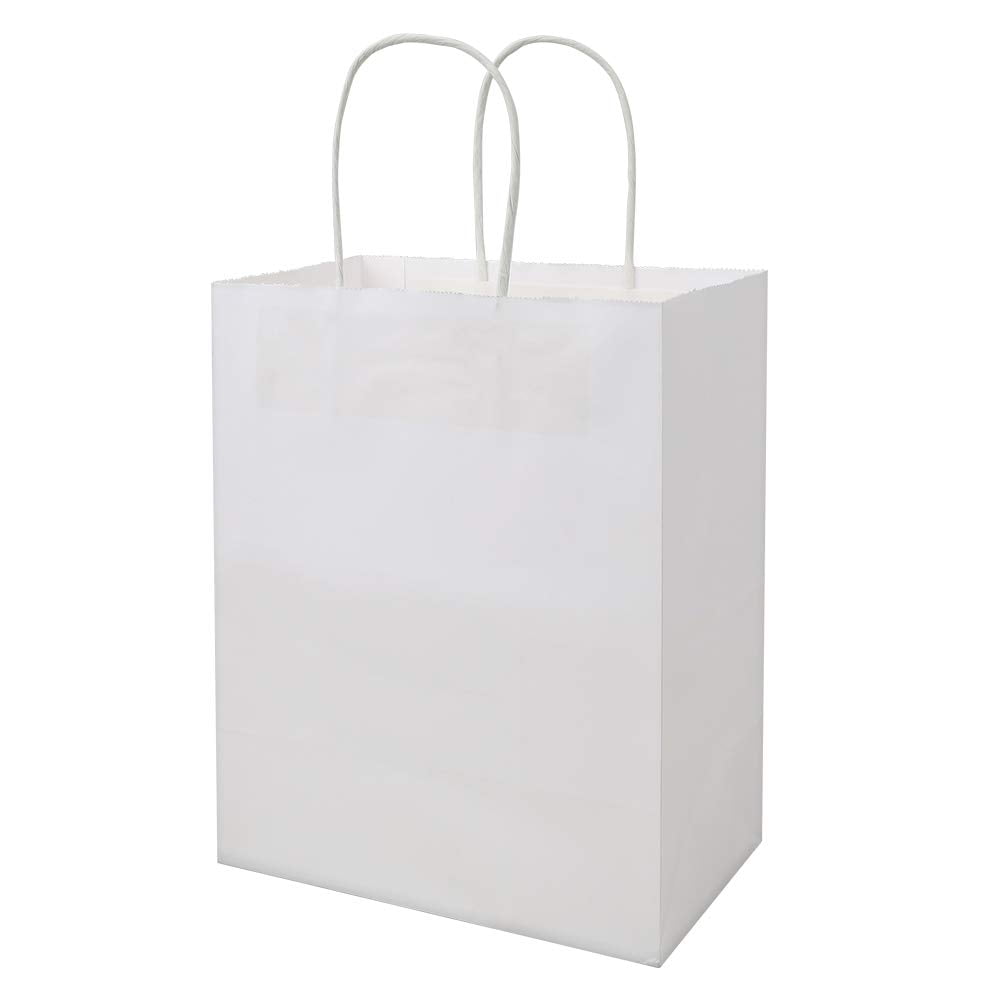 bagmad 50 Pack Sturdy DEF29 Medium White Gift Paper Bags with Handles ...