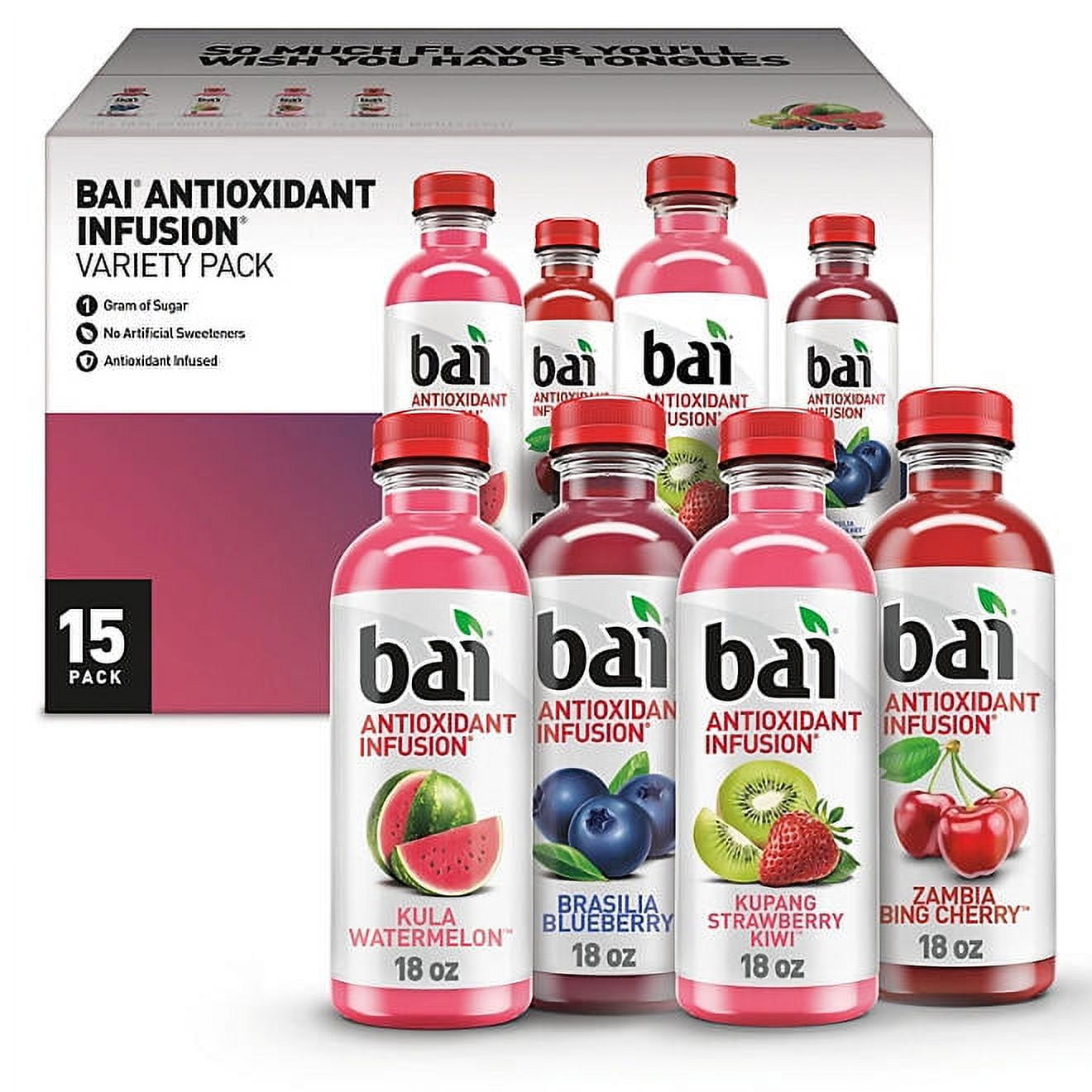 Bai Hillside Antioxidant Infusion Water Variety Pack, Cherry, Blueberry ...