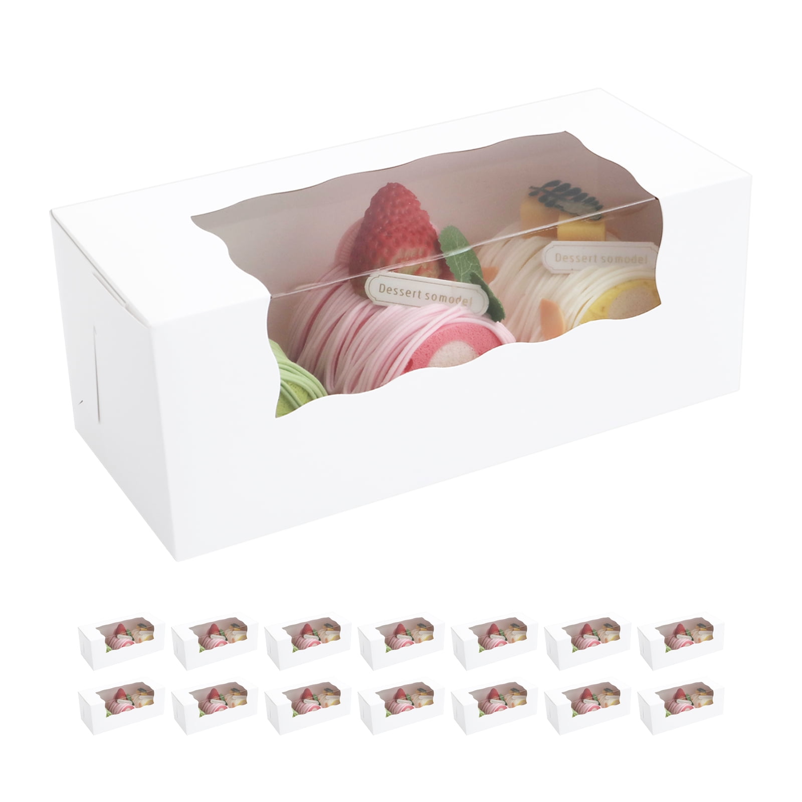 PACKHOME 15 Roll Cake Boxes, White Bakery Boxes with Window, 9x4x3.5 ...