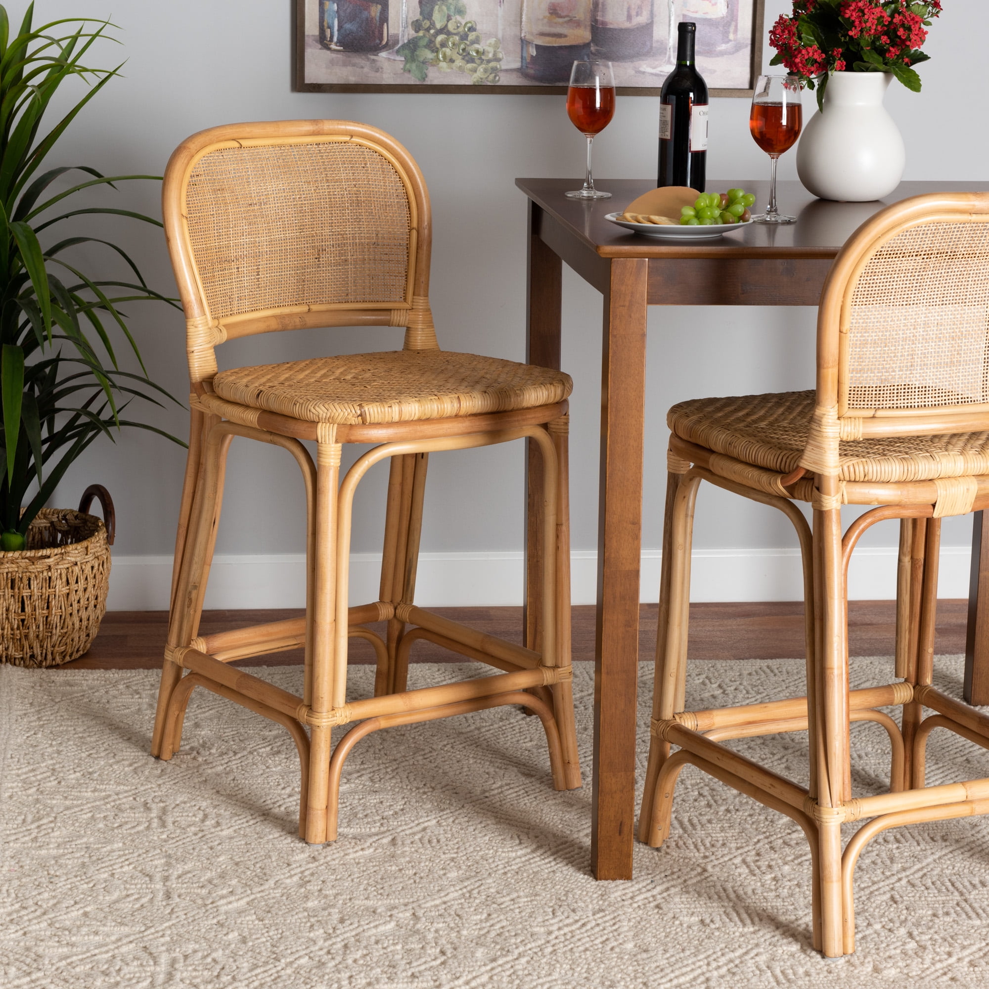 bali & pari Adrena Rattan BOHO Counter Stool, Natural Brown - Walmart.com