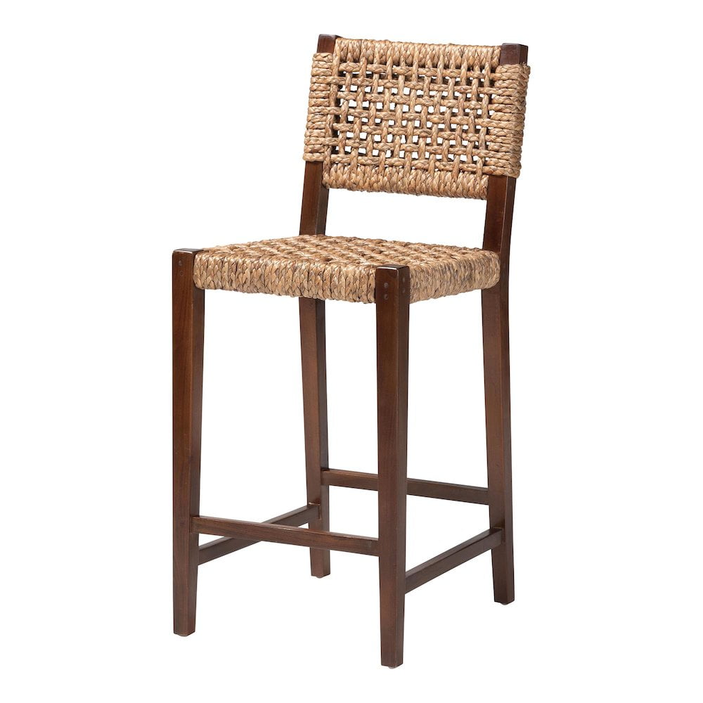 bali & pari Alise Handwoven Seagrass Bar Stool with Mahogany Wood Frame ...