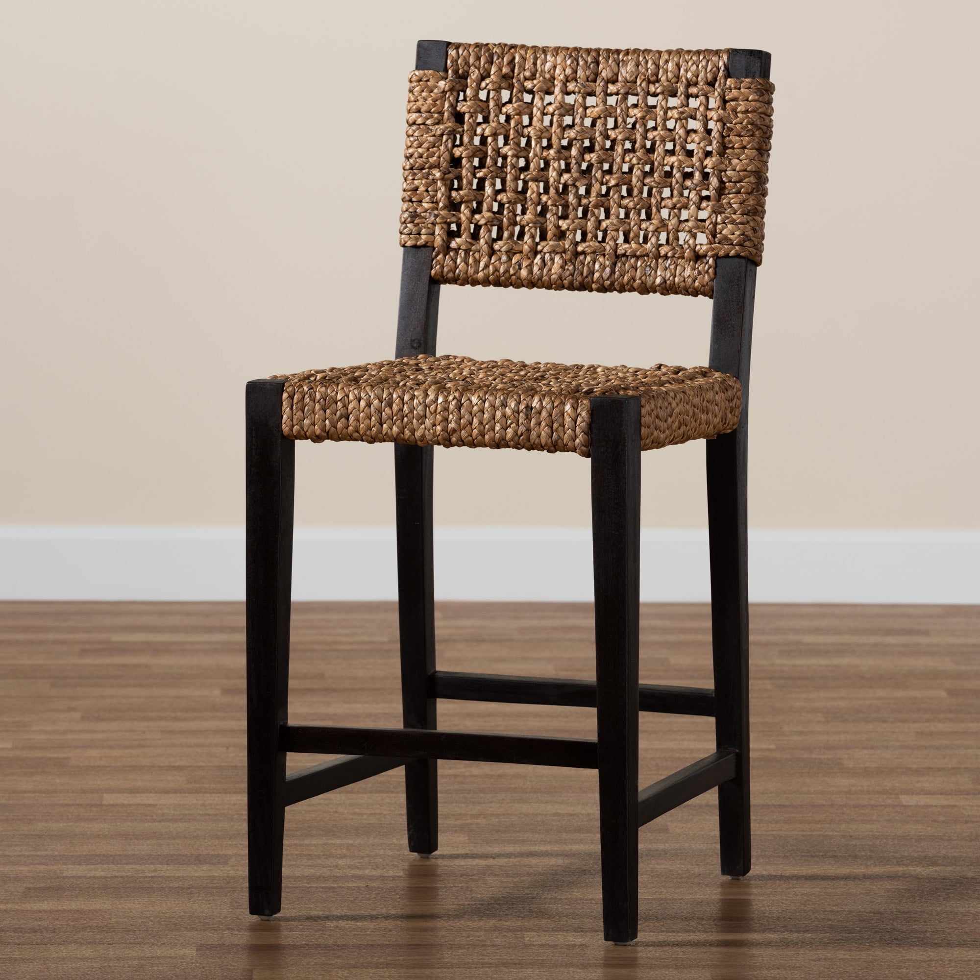 bali & pari Alise Mahogany wood and Seagrass BOHO Counter Stool ...
