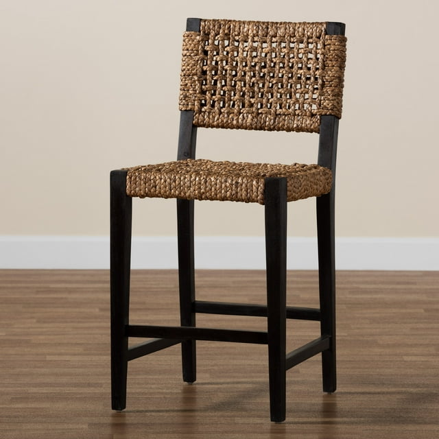 bali & pari Alise Mahogany wood and Seagrass BOHO Counter Stool ...