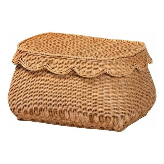 bali & pari Ayleen Natural Rattan Basket with Scalloped Lid Storage Box ...