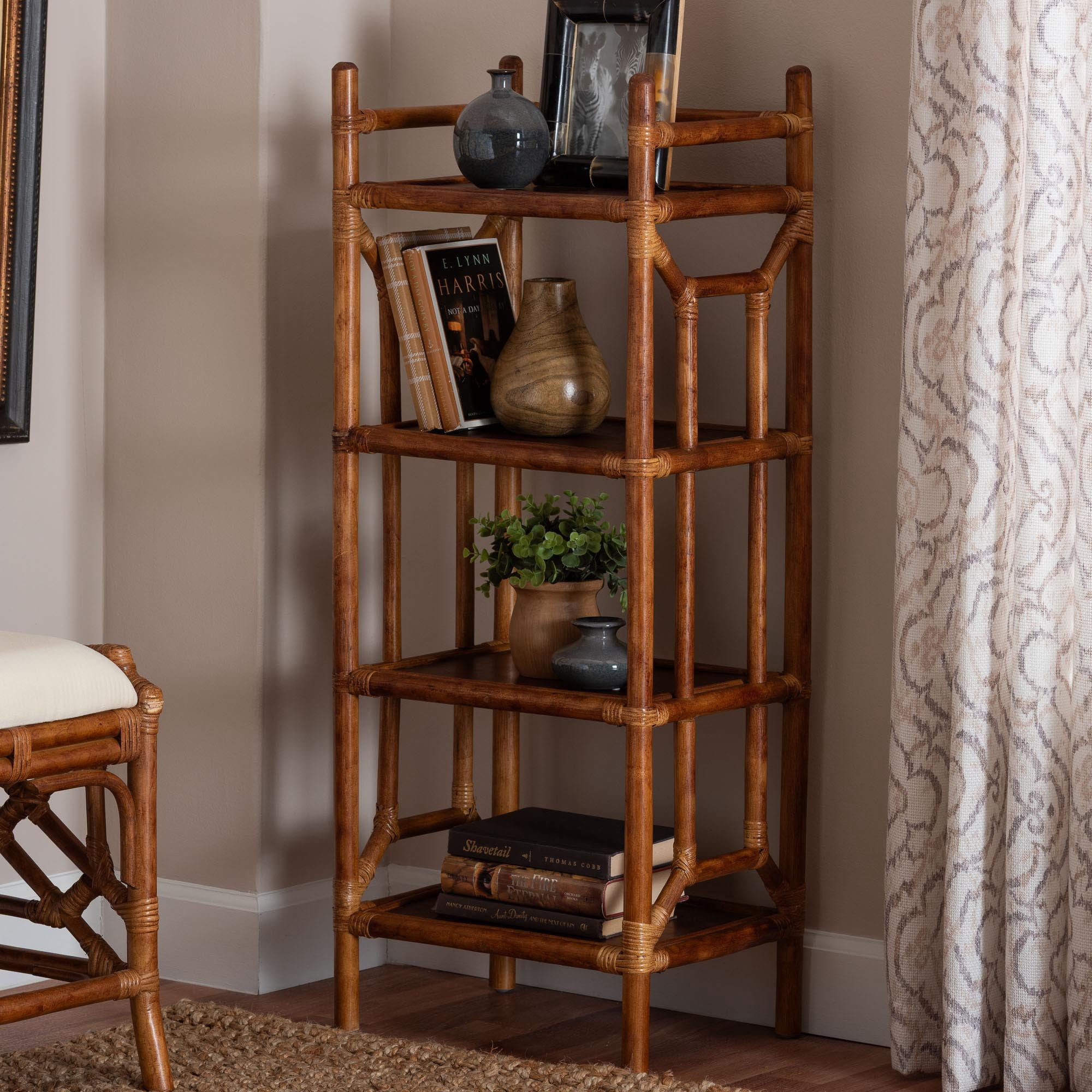 bali & pari Basile Boho Display Shelf, 4-Tier, Marbled Tortoise Brown ...