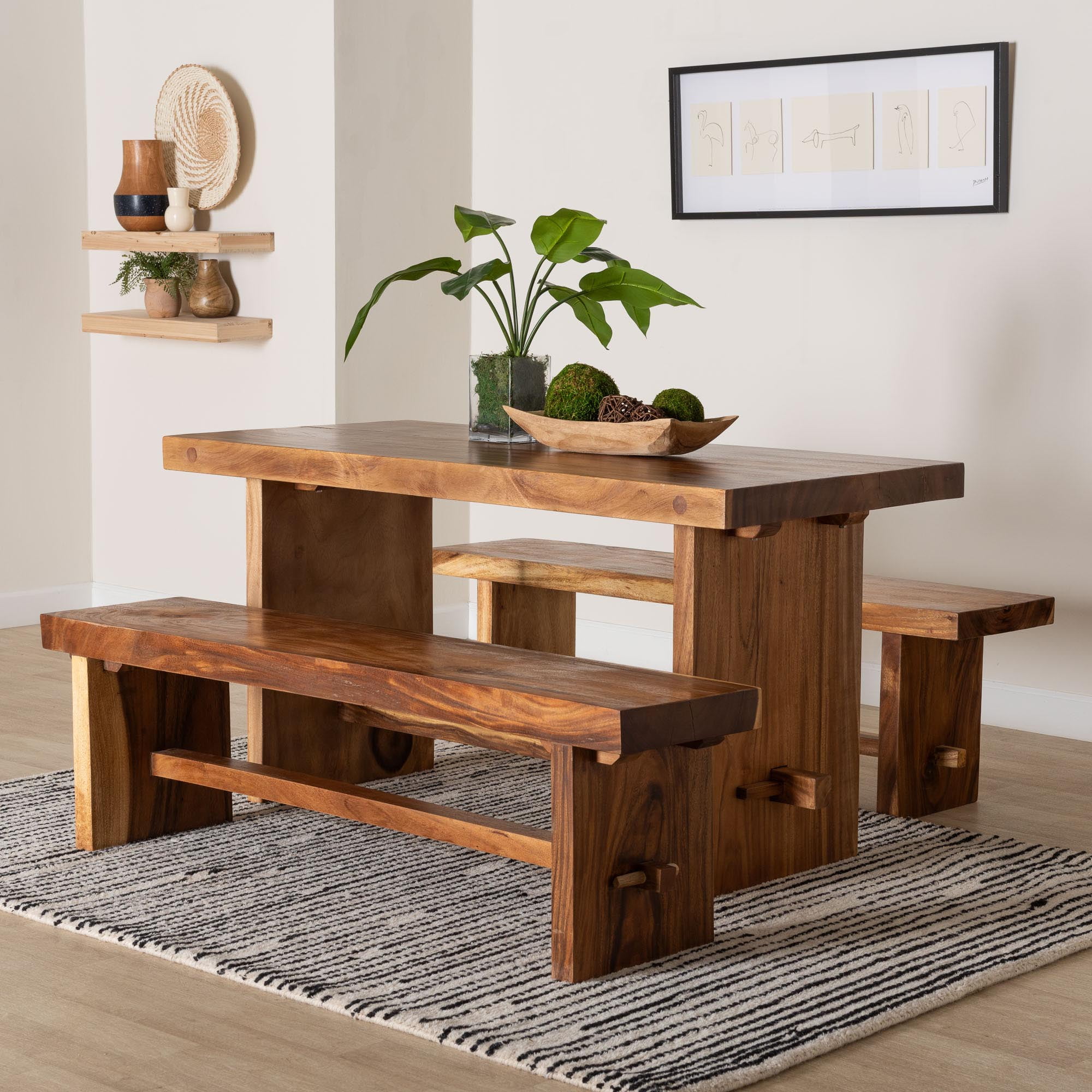 bali & pari Biyu Rustic Dining Set, 3-Piece, Natural Brown - Walmart.com