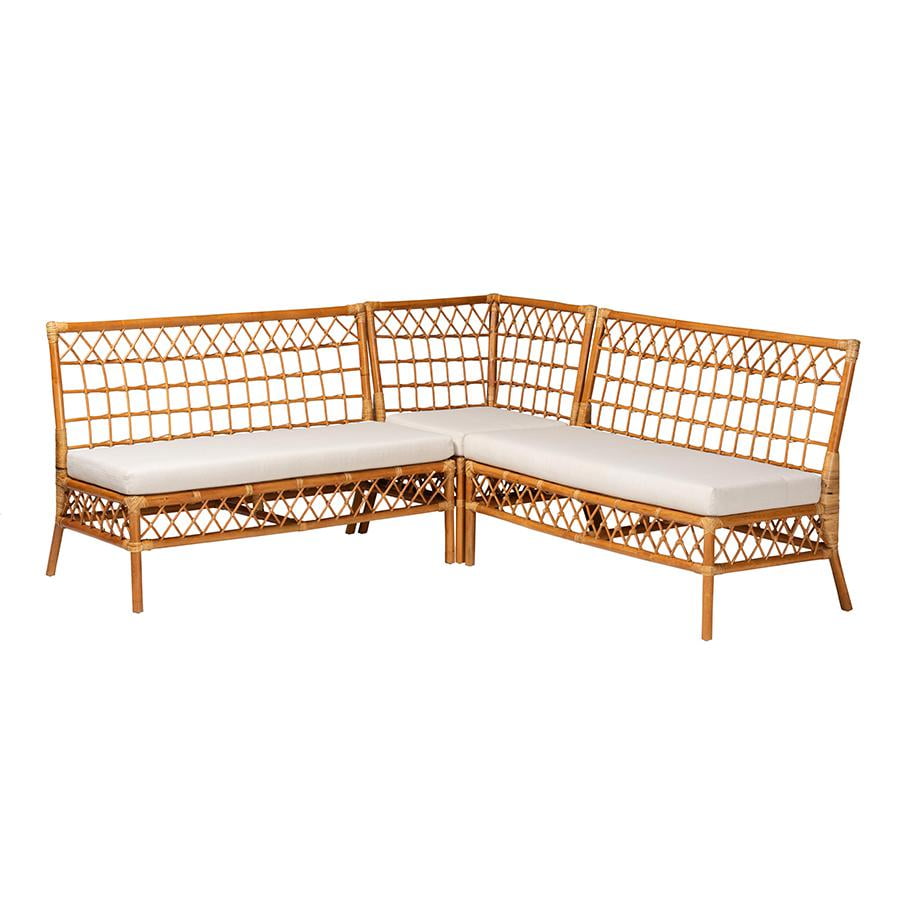 bali & pari Capella Honey Rattan 3-Piece Dining Nook Banquette Set ...
