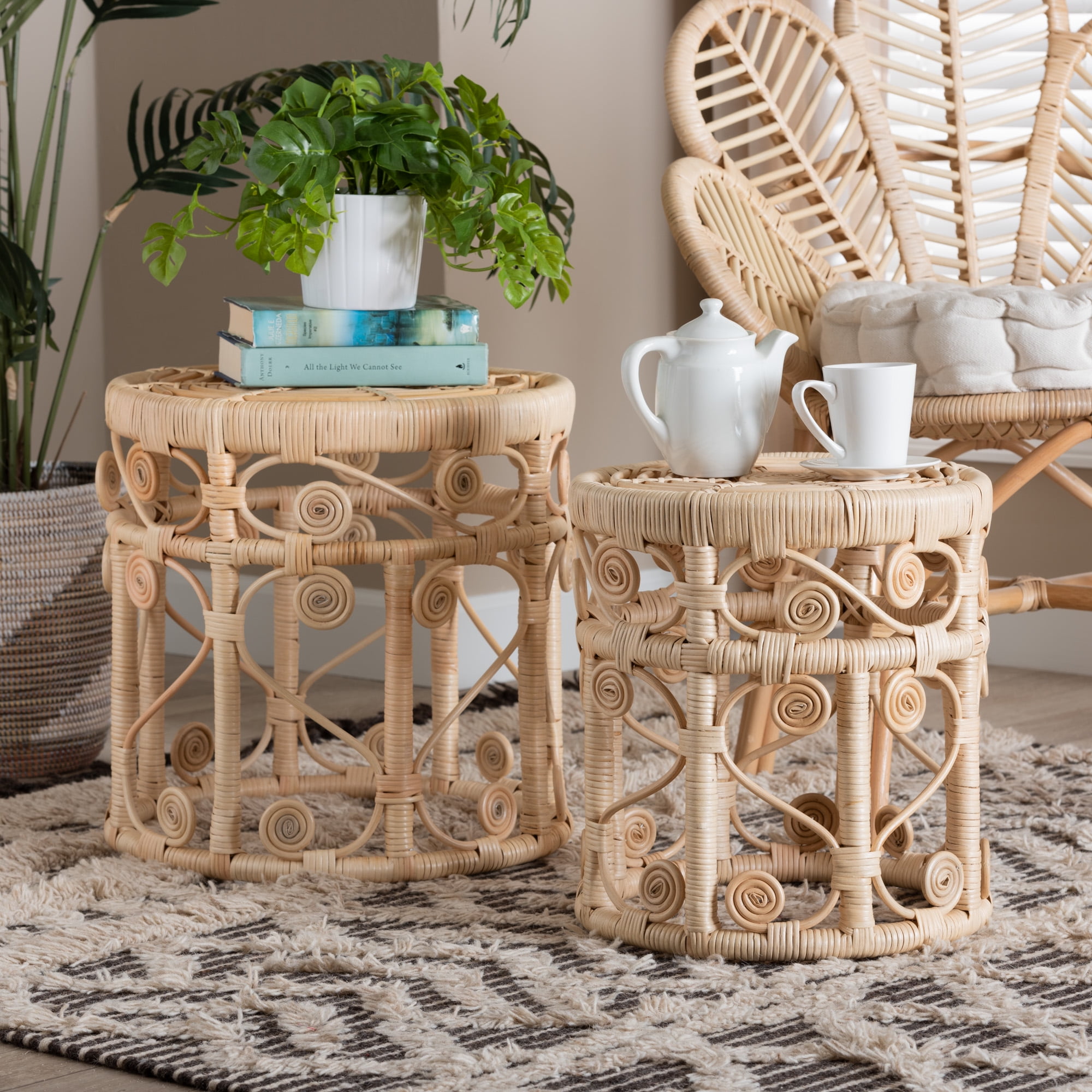 bali & pari Bowie Rattan BOHO End Table, Natural Brown - Walmart.com