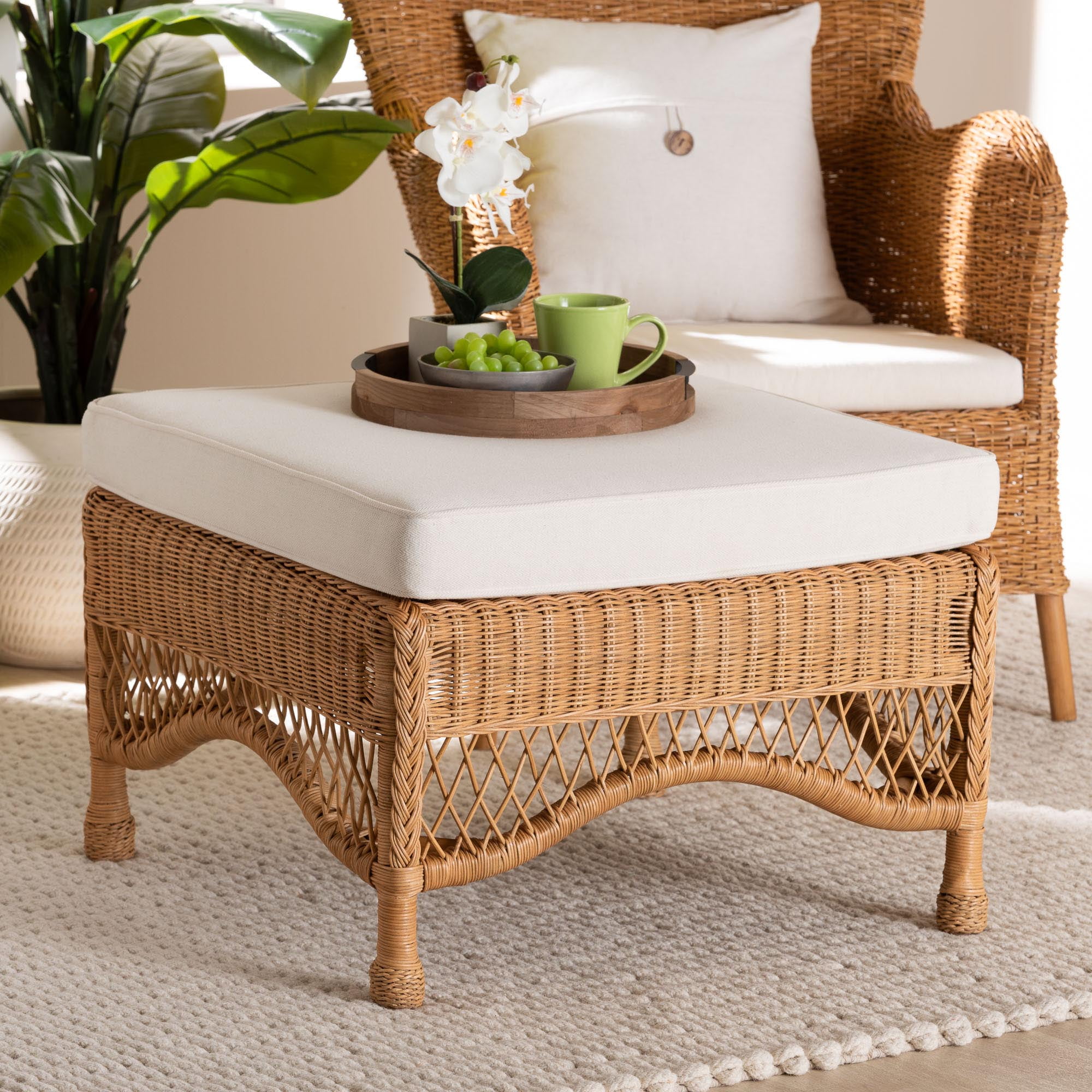 Bali & Pari Boho Ottoman - Handcrafted Rattan Footstool - Walmart.com