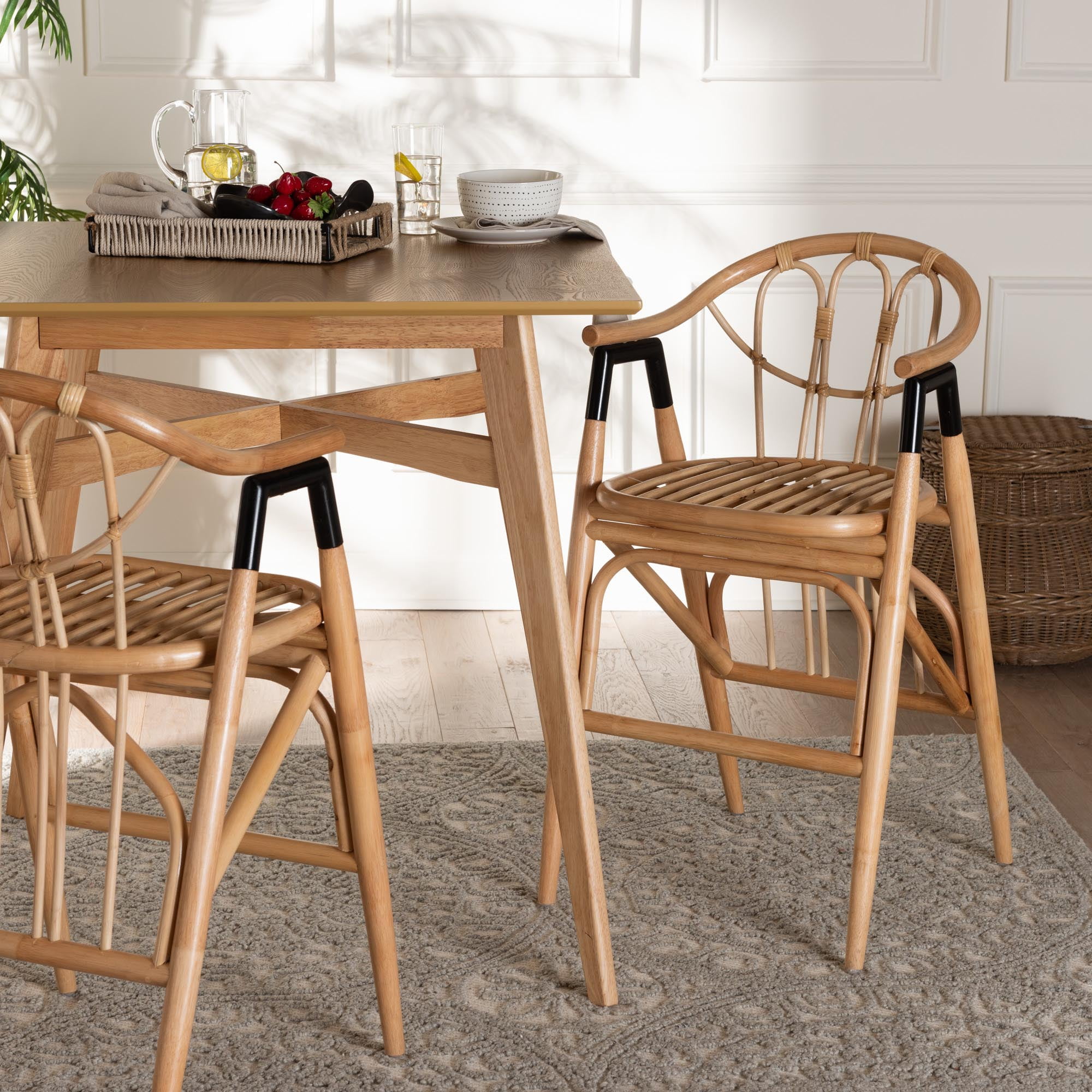 bali & pari Cyntia Modern Bohemian Natural Brown Rattan Counter Stool ...